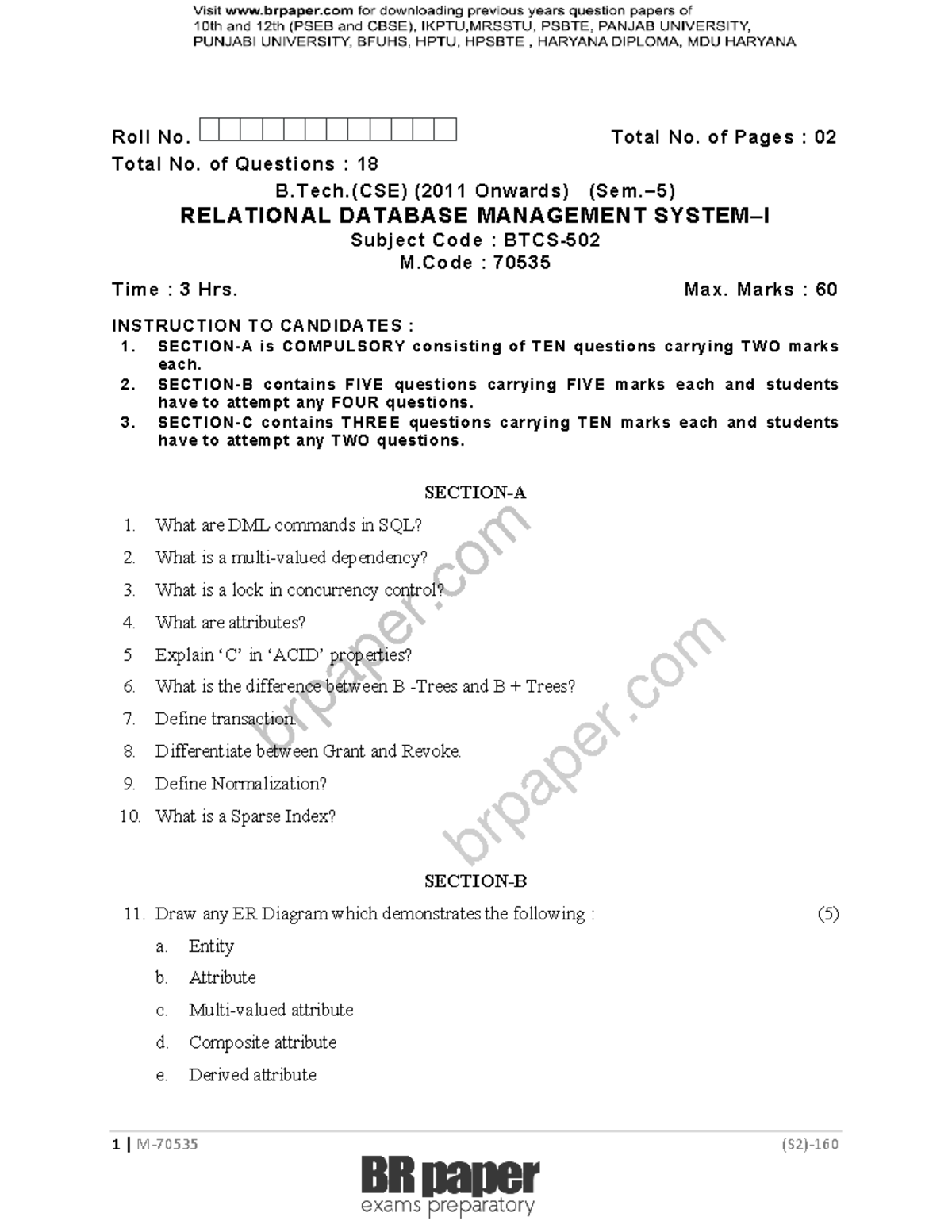 Rdbms 1(5th)May2019 - 1 | M-70535 (S2)- Roll No. Total No. of Pages ...