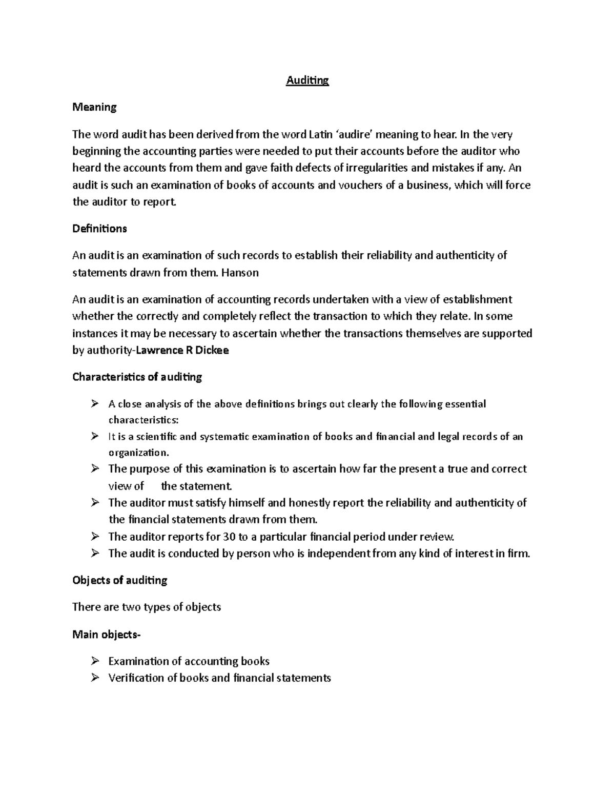 Auditing Notes - Auditing Meaning The word audit has been derived from ...