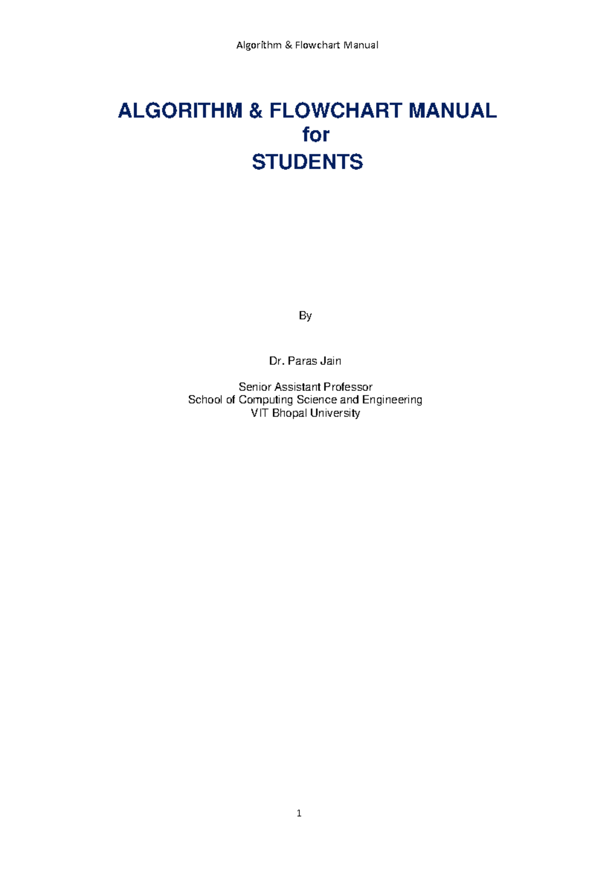 1 - notes - ALGORITHM & FLOWCHART MANUAL for STUDENTS By Dr. Paras Jain ...