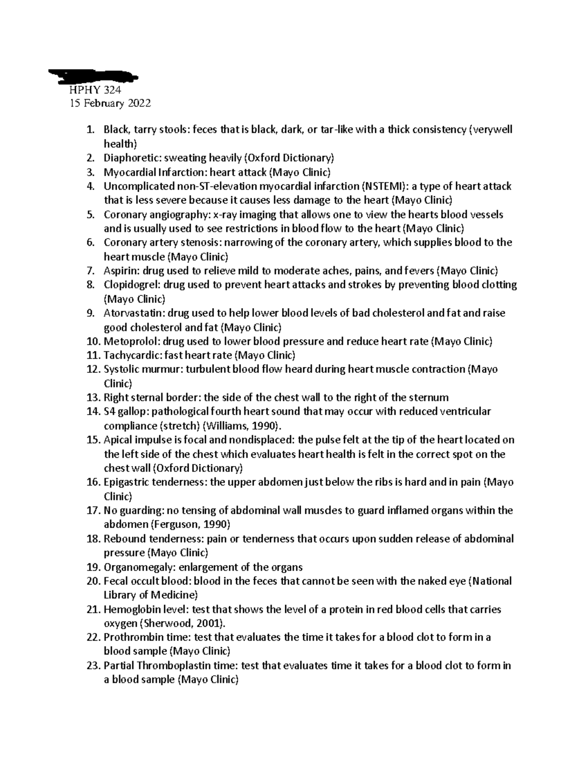 Week 6 Clinical Case Study - Karly Nowak HPHY 324 15 February 2022 ...