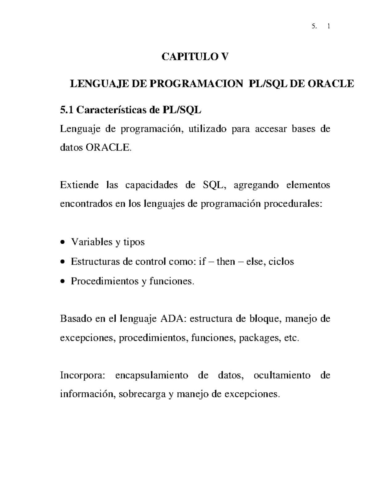 Capitulo 5 - Material base de datos - CAPITULO V LENGUAJE DE PROGRAMACION PL/SQL DE ORACLE 5 ...