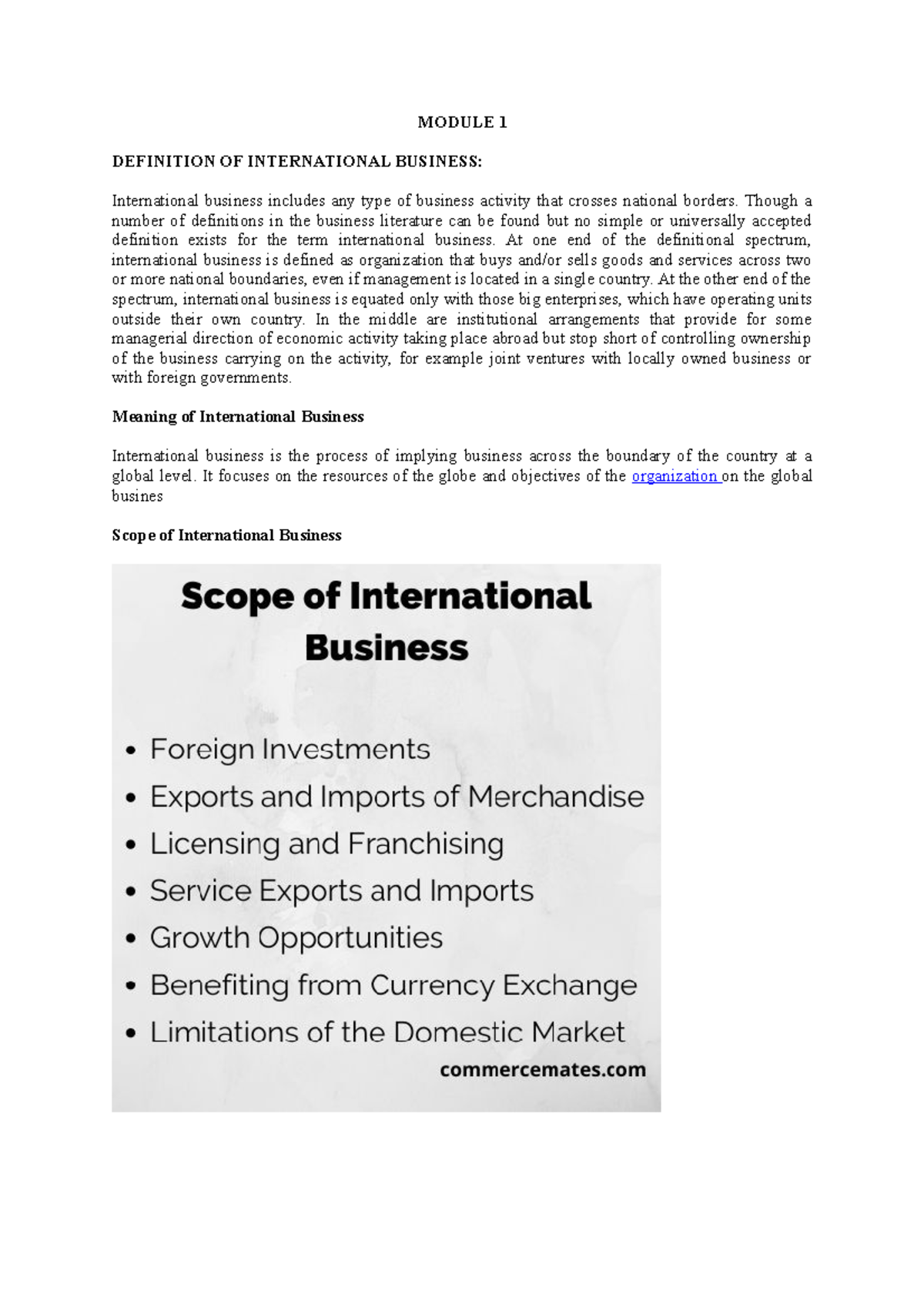 Module 1 - international business - MODULE 1 DEFINITION OF ...
