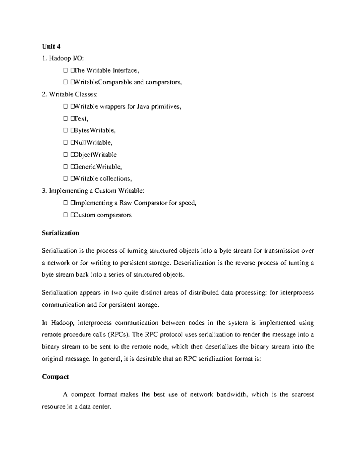 6776569 Unit4 Hadoop Unit 4 Hadoop Io the Writable Interface writablecomparable