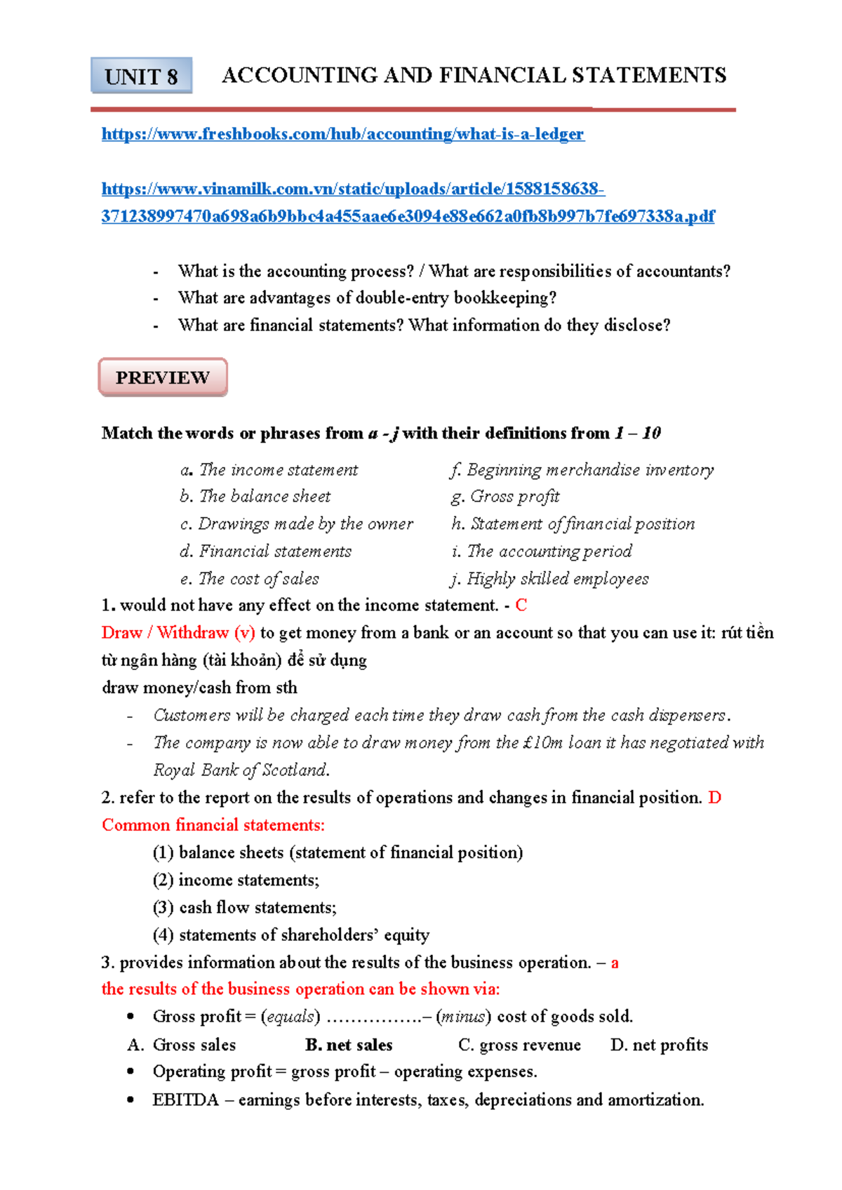 UNIT 8 Accounting AND Financial Statements - ACCOUNTING AND FINANCIAL ...