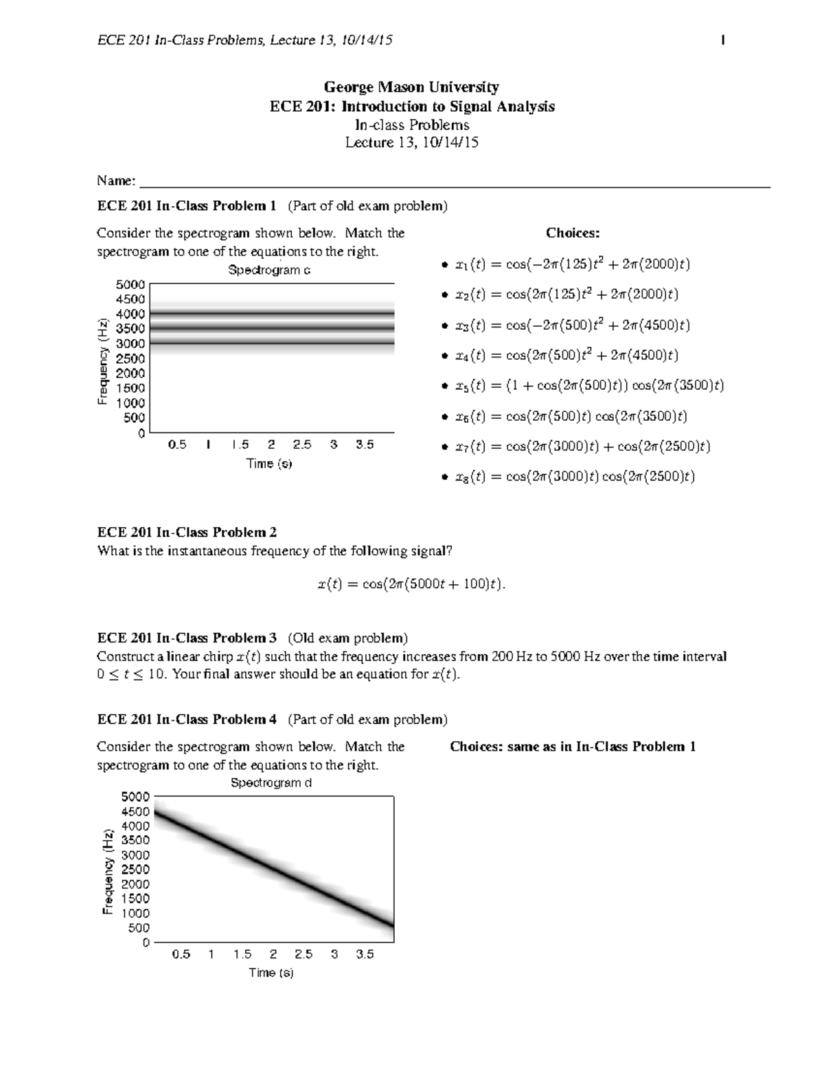 Problems In-class Lecture 13 - ECE 201 Problems, Lecture 13, 1 George ...