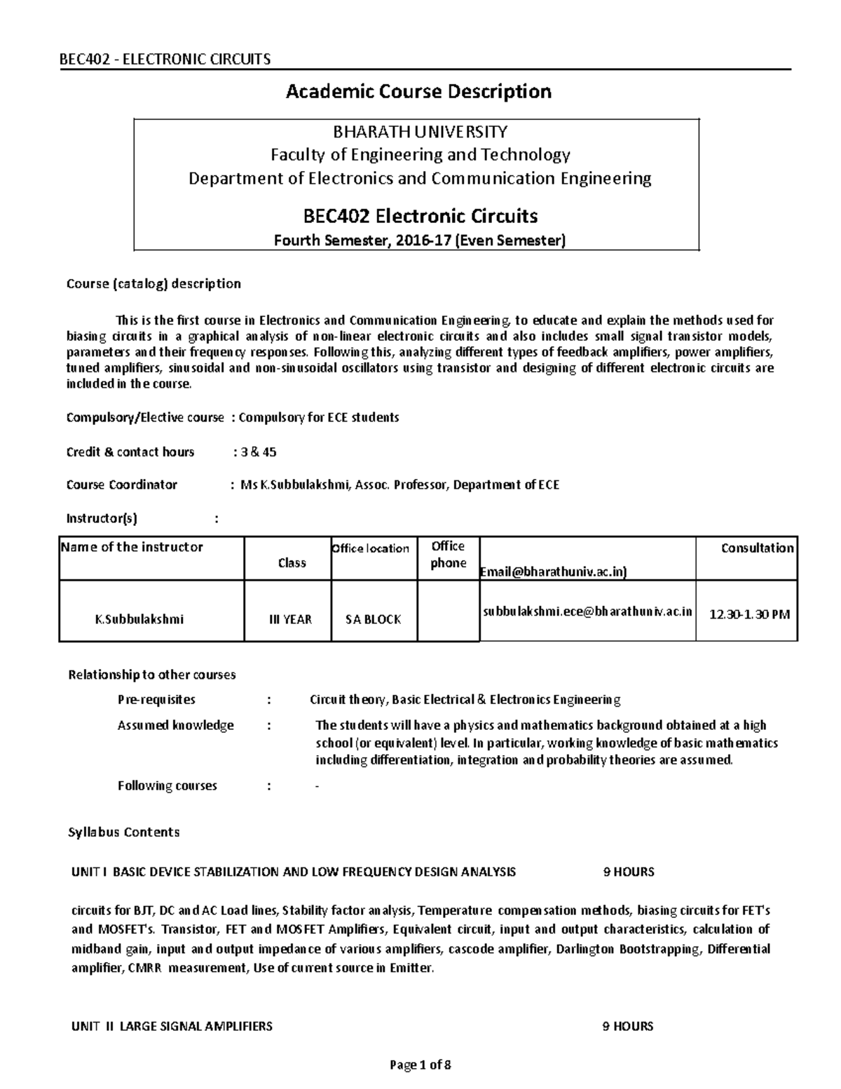 4 BEC402 -electronic circuits - BEC402 - ELECTRONIC CIRCUITS Academic ...