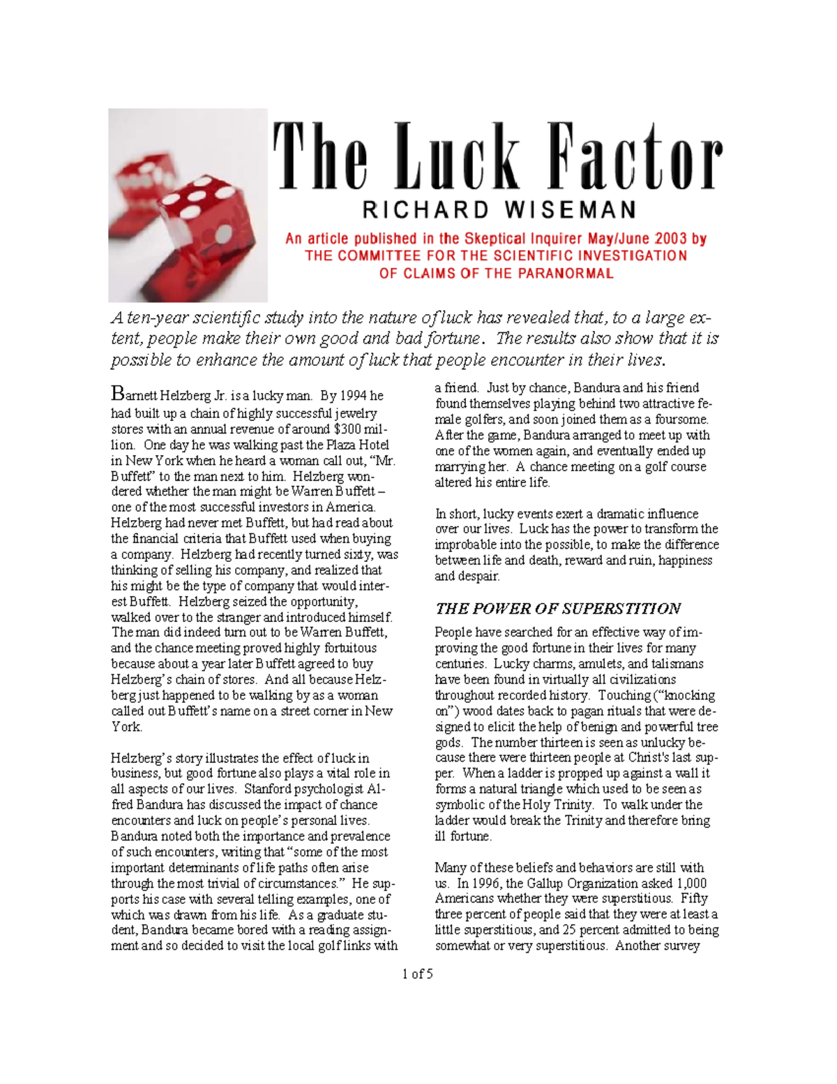 The Luck Factor - sdfsdfs - Barnett Helzberg Jr. is a lucky man. By ...