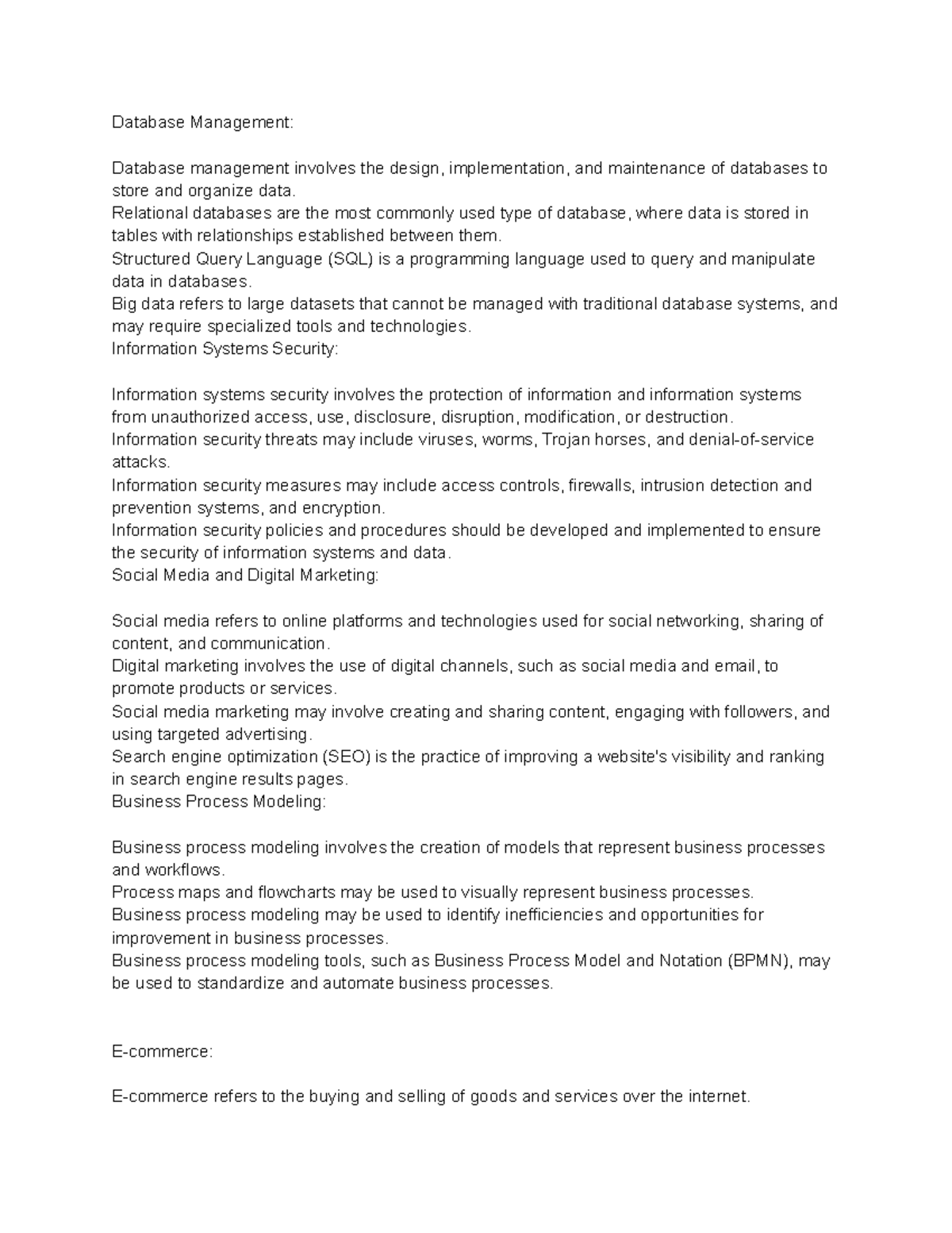 Computer Information Systems (COB 204)#3 - Database Management: Database management involves the ...