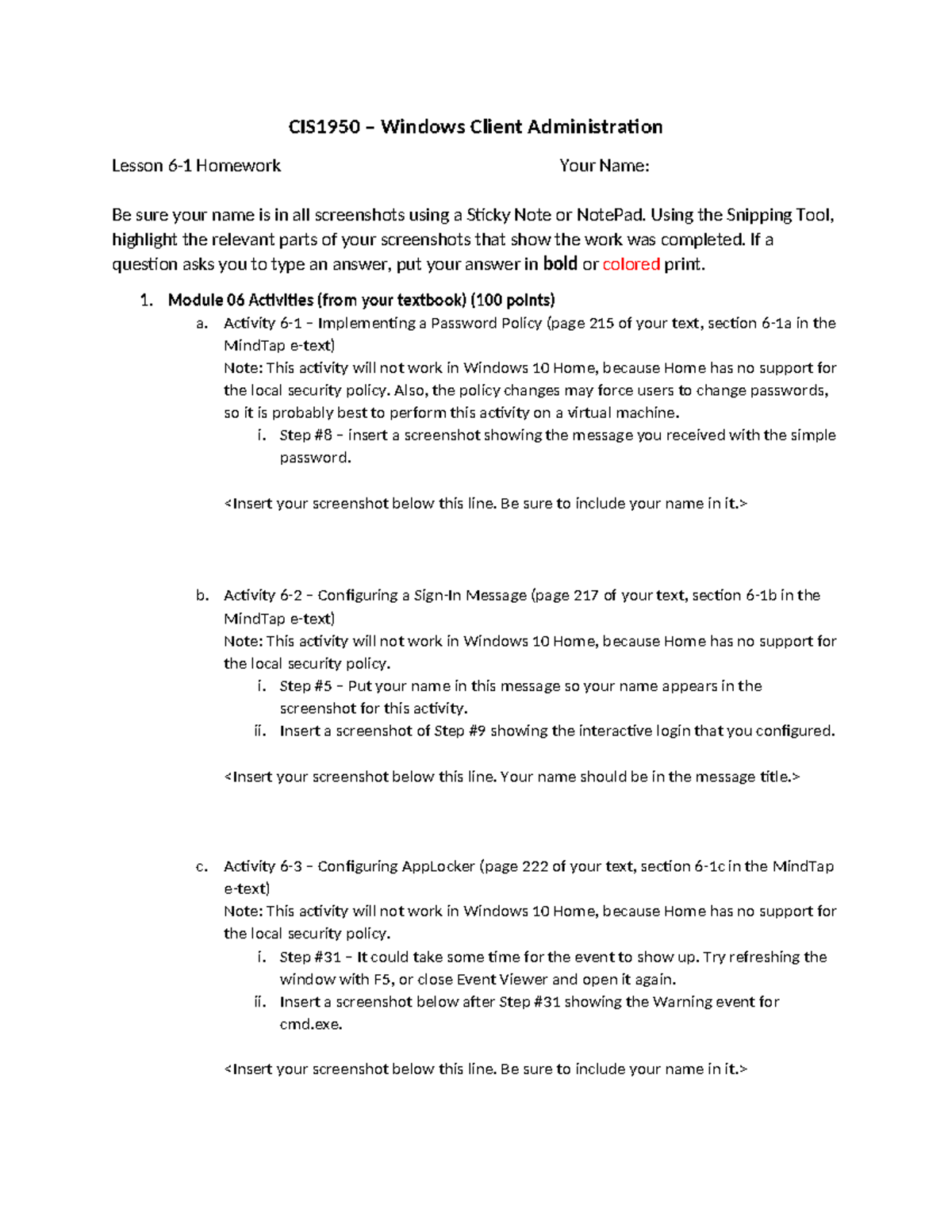 CIS1950 Homework 6-1 - asdf - CIS1950 – Windows Client Administration ...