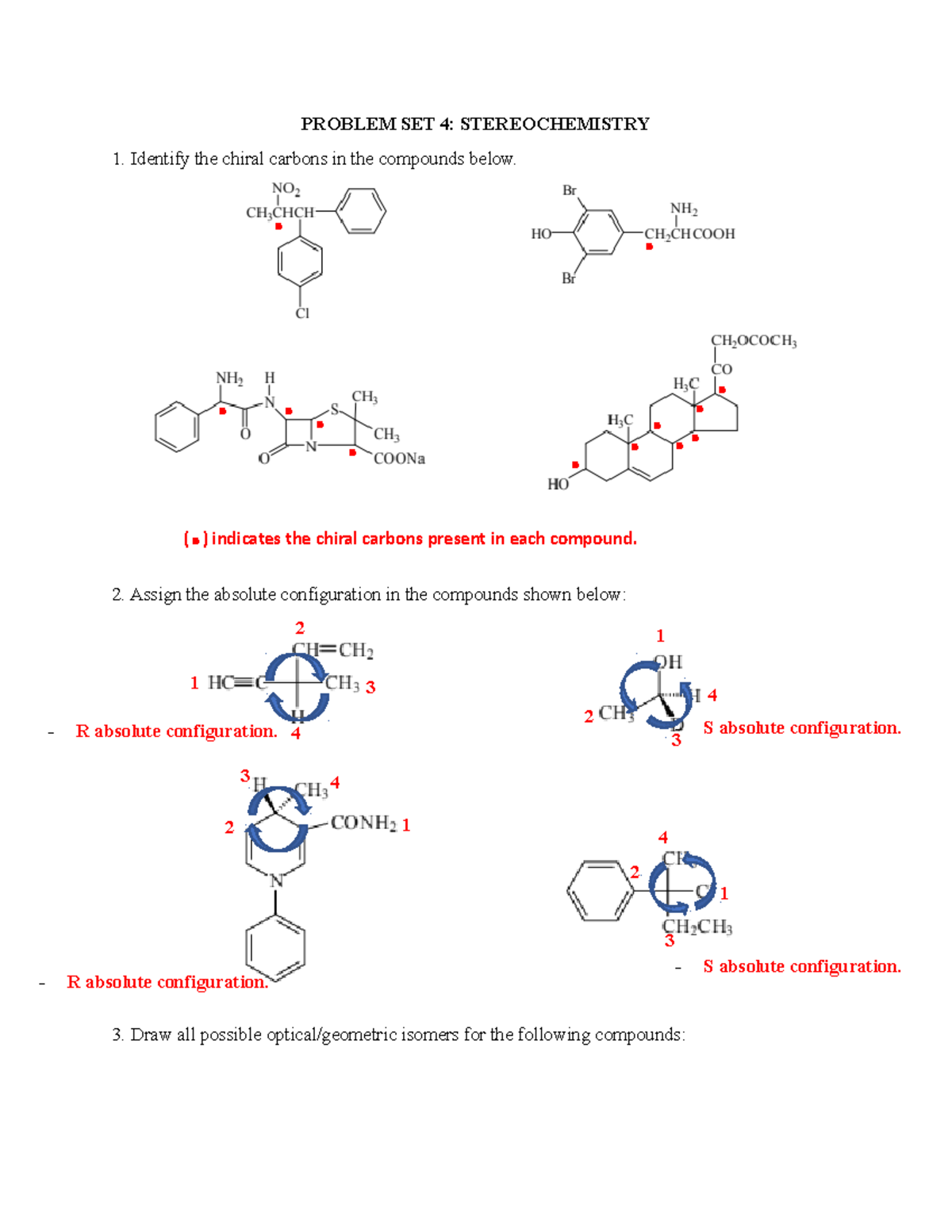 Problem Set 4 - Organic Chemistry - PROBLEM SET 4: STEREOCHEMISTRY ...