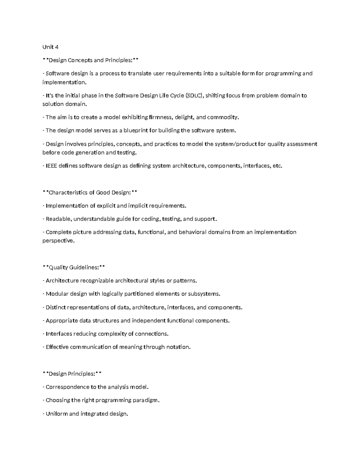 Unit-4 - Good - Unit 4 Design Concepts and Principles: Software design ...