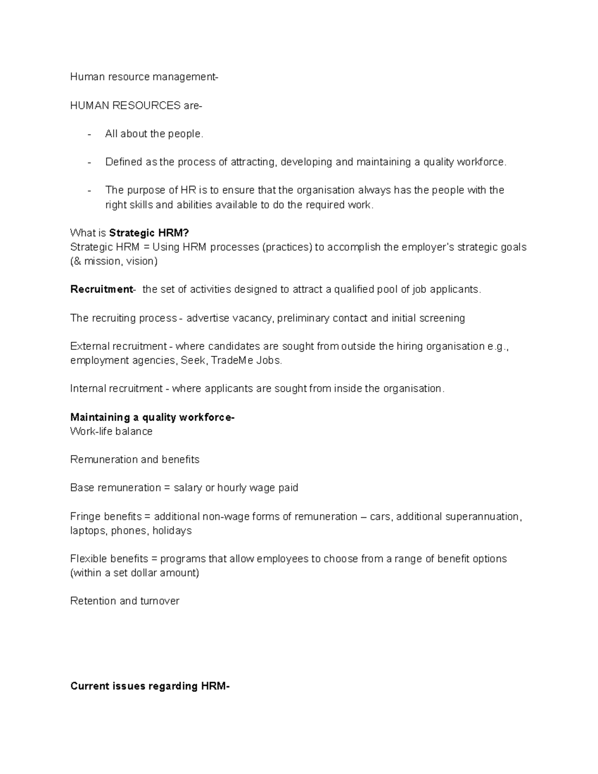 Human resource management notes - Human resource management- HUMAN ...