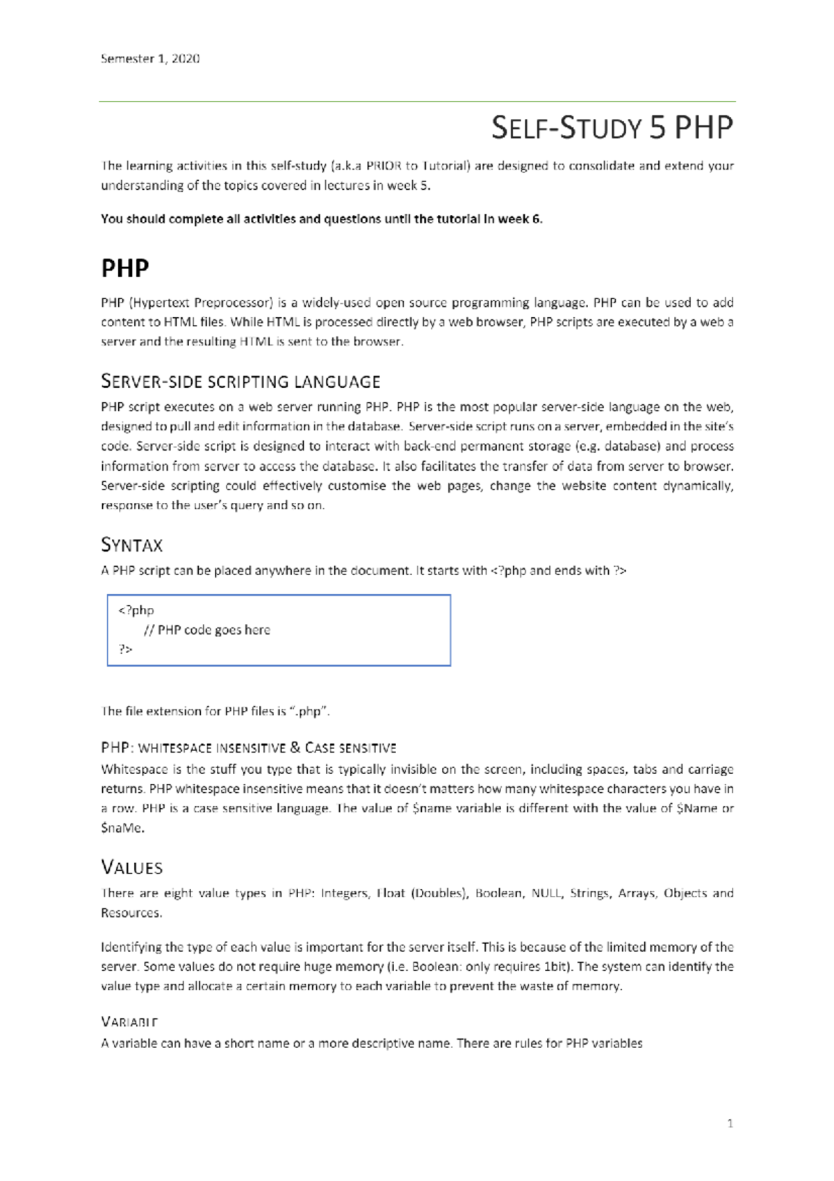 SS5 PHP - KIT502 Web Development - K7I - UTAS - Studocu