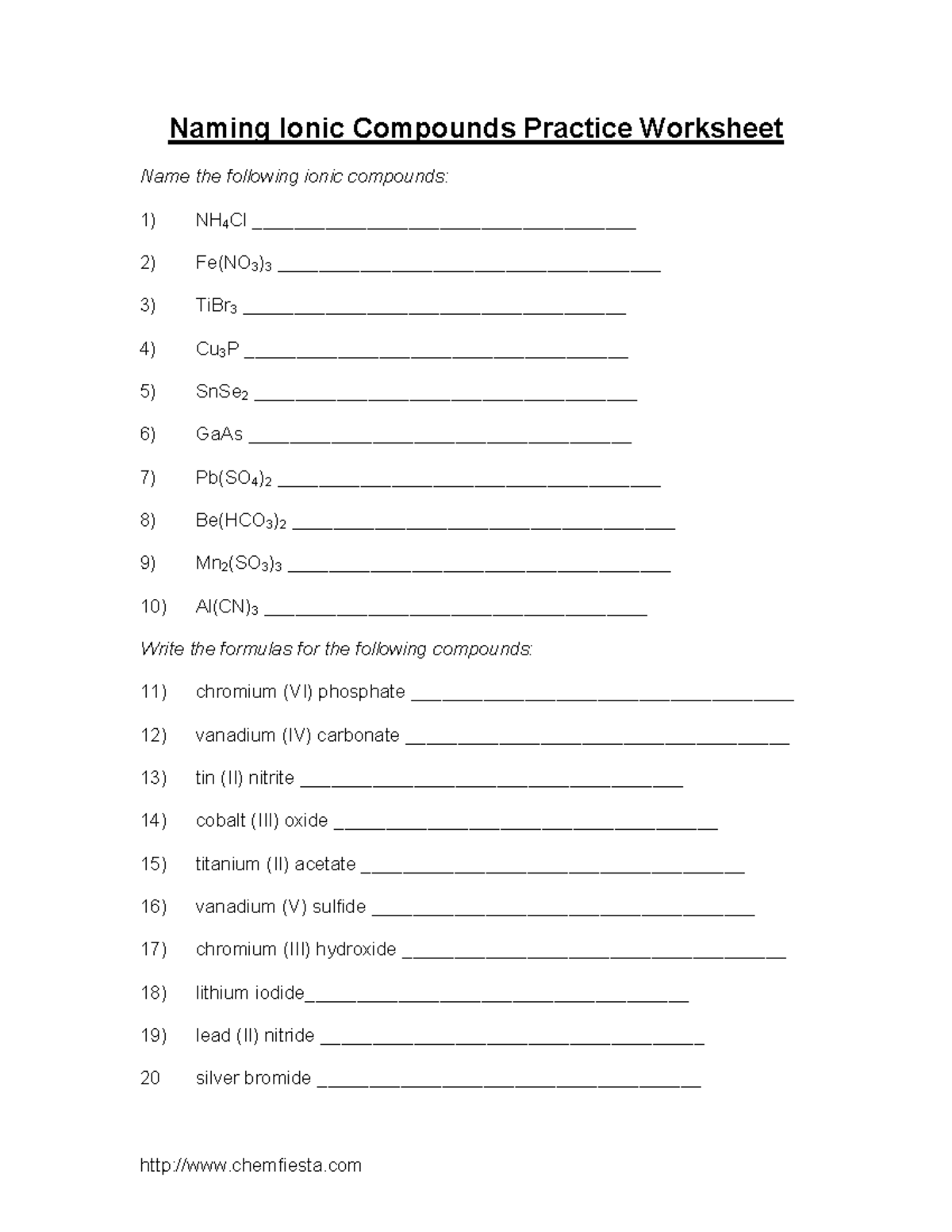 PRA005 - Matters and measurement: worksheet - chemfiesta Naming Ionic ...