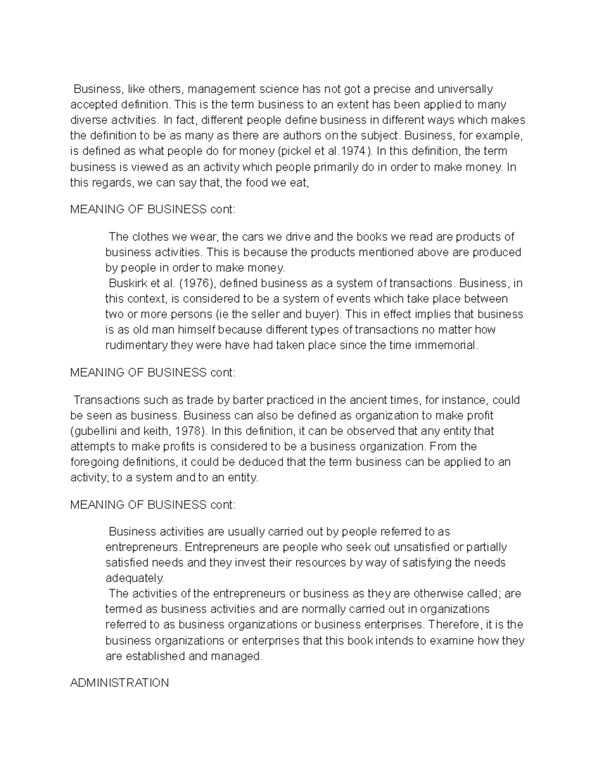 Buisness chapter 1 notes - Business, like others, management science ...
