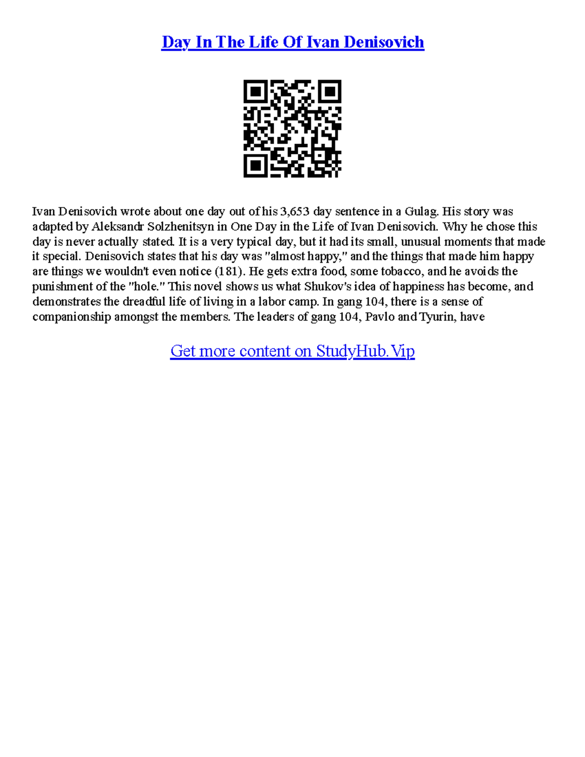 One Day In The Life Of Ivan Denisovich Essay - Day In The Life Of Ivan ...