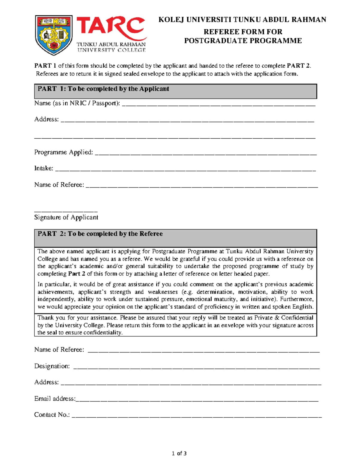 Referee Form - mgt - Master in Business Administration - Studocu