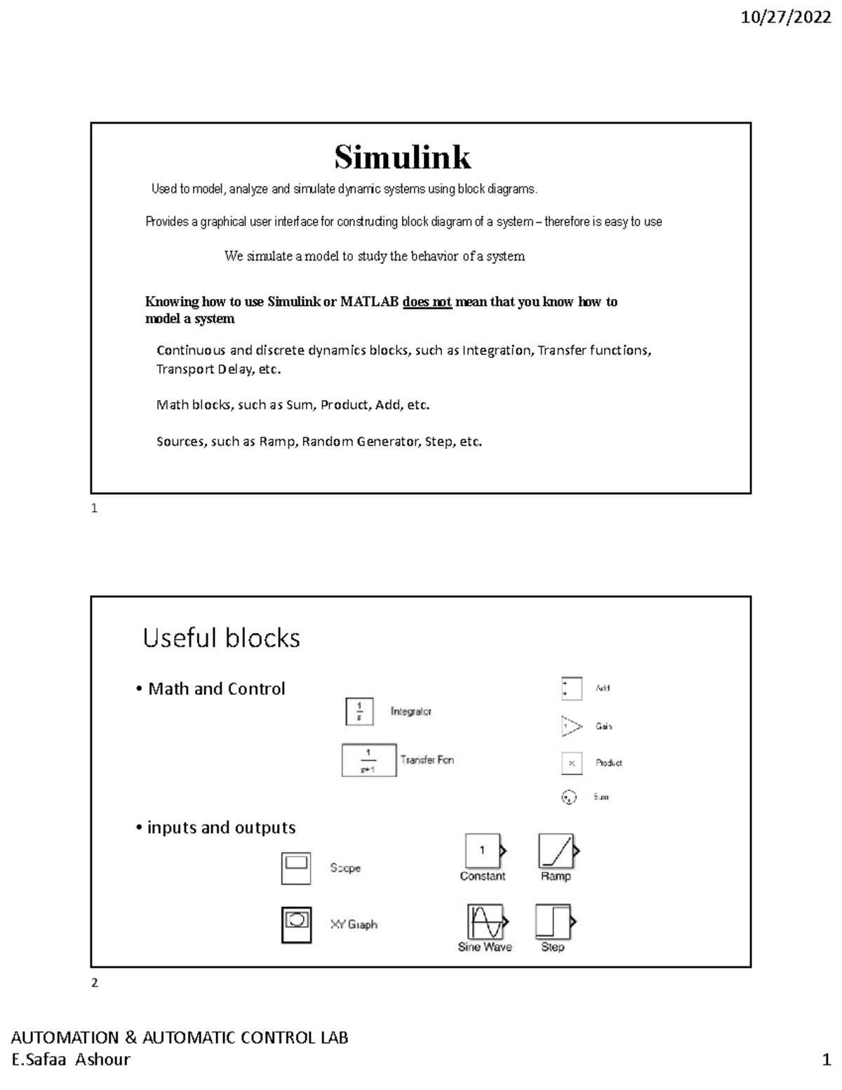 Lecture Notes Exp1 Automation And Automatic Control Lab Used To Model