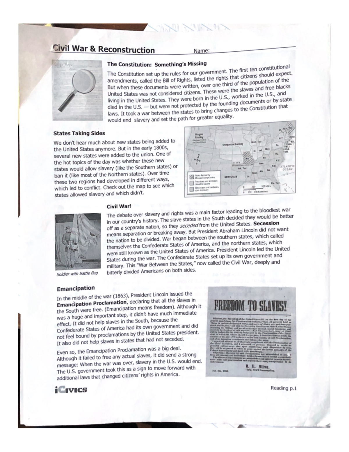 Civil War & Reconstruction - The first ten constitutional expect ...