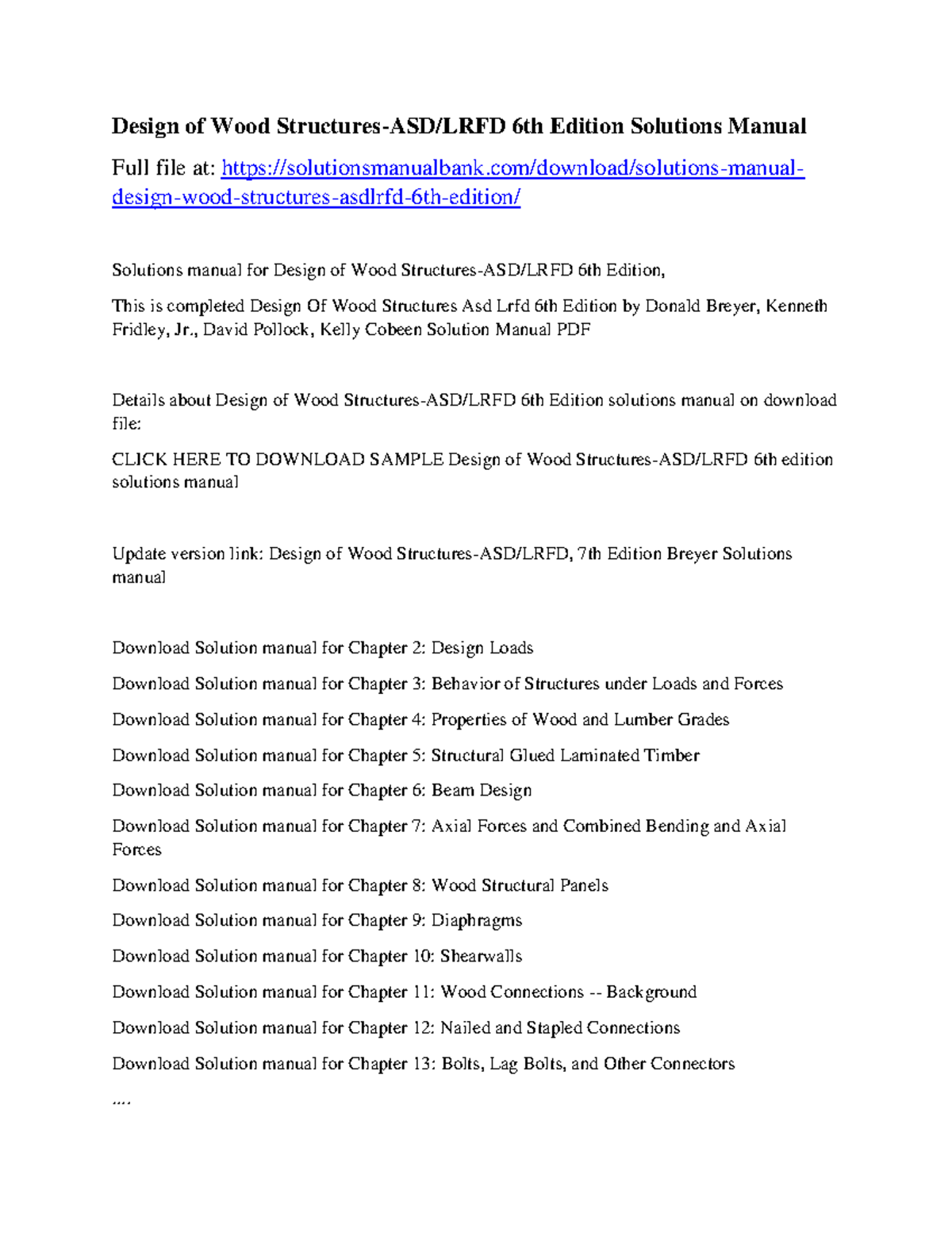 Idoc - Some introduction - Design of Wood Structures-ASD/LRFD 6th Edition Solutions Manual Full ...