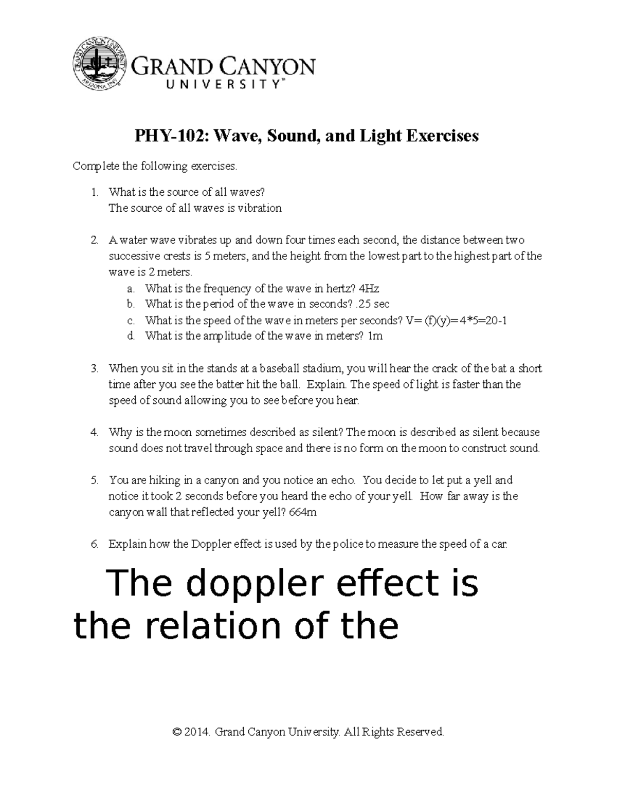 PHY 102 RS Wave Soundand Light Exercises - PHY-102: Wave, Sound, and Light Exercises Complete ...