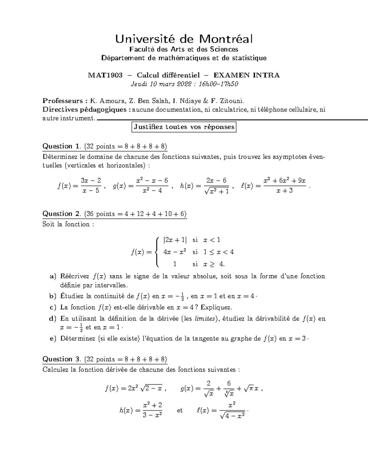 Intra MAT1903 H22 (1) - Université de Montréal Faculté des Arts et des ...