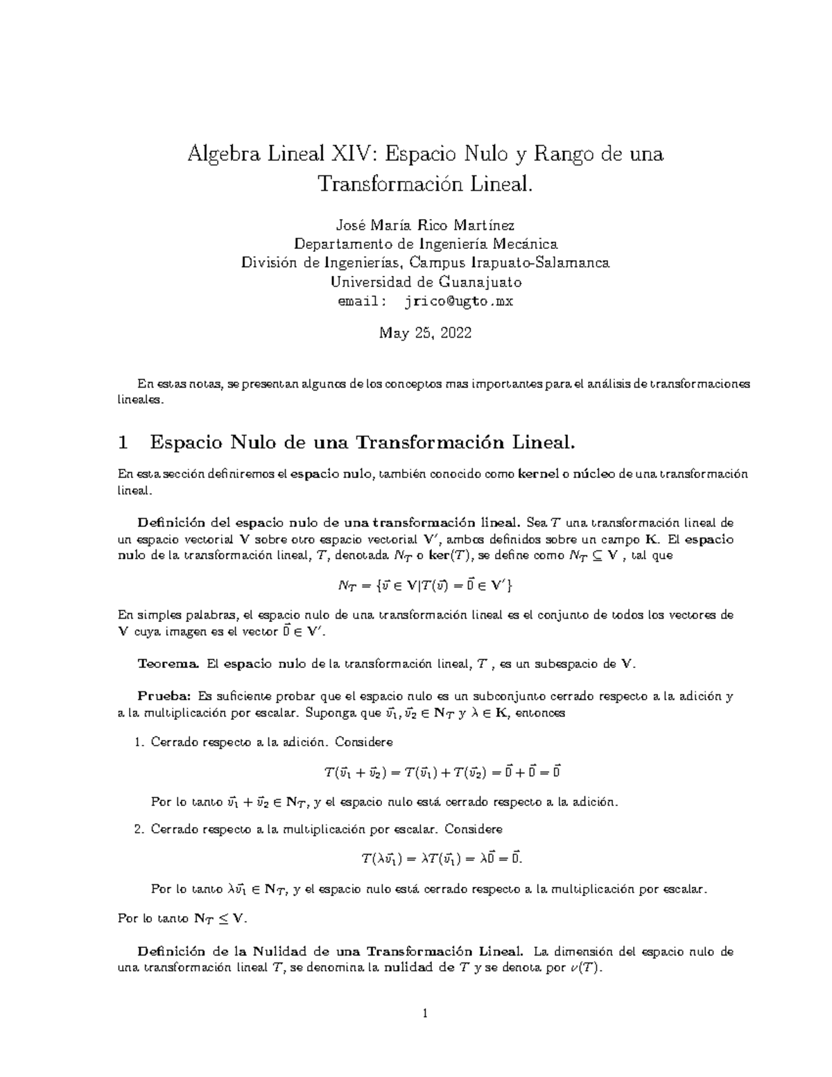 Algebra Lineal 14 - Jos ́e Mar ́ıa Rico Mart ́ınez Departamento de ...