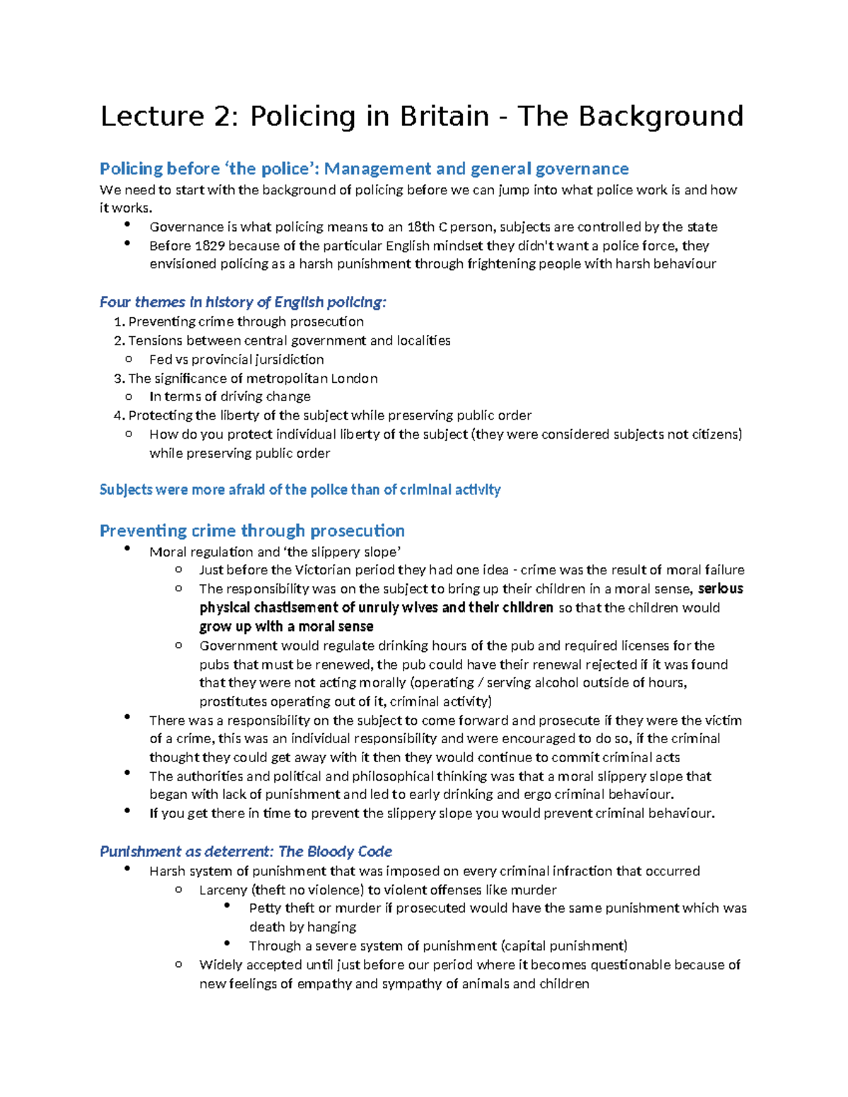 Lecture 2 - Lecture 2: Policing in Britain - The Background Policing ...