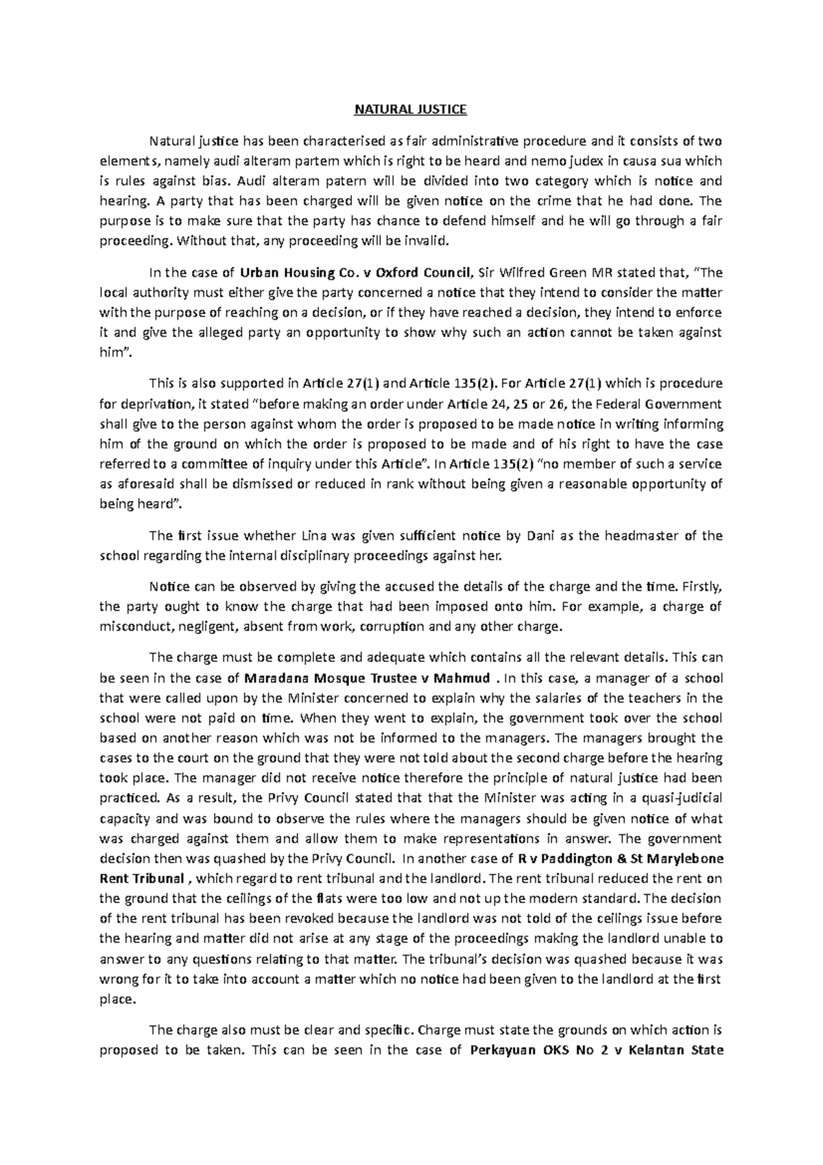 Natural Justice - NATURAL JUSTICE Natural justice has been ...