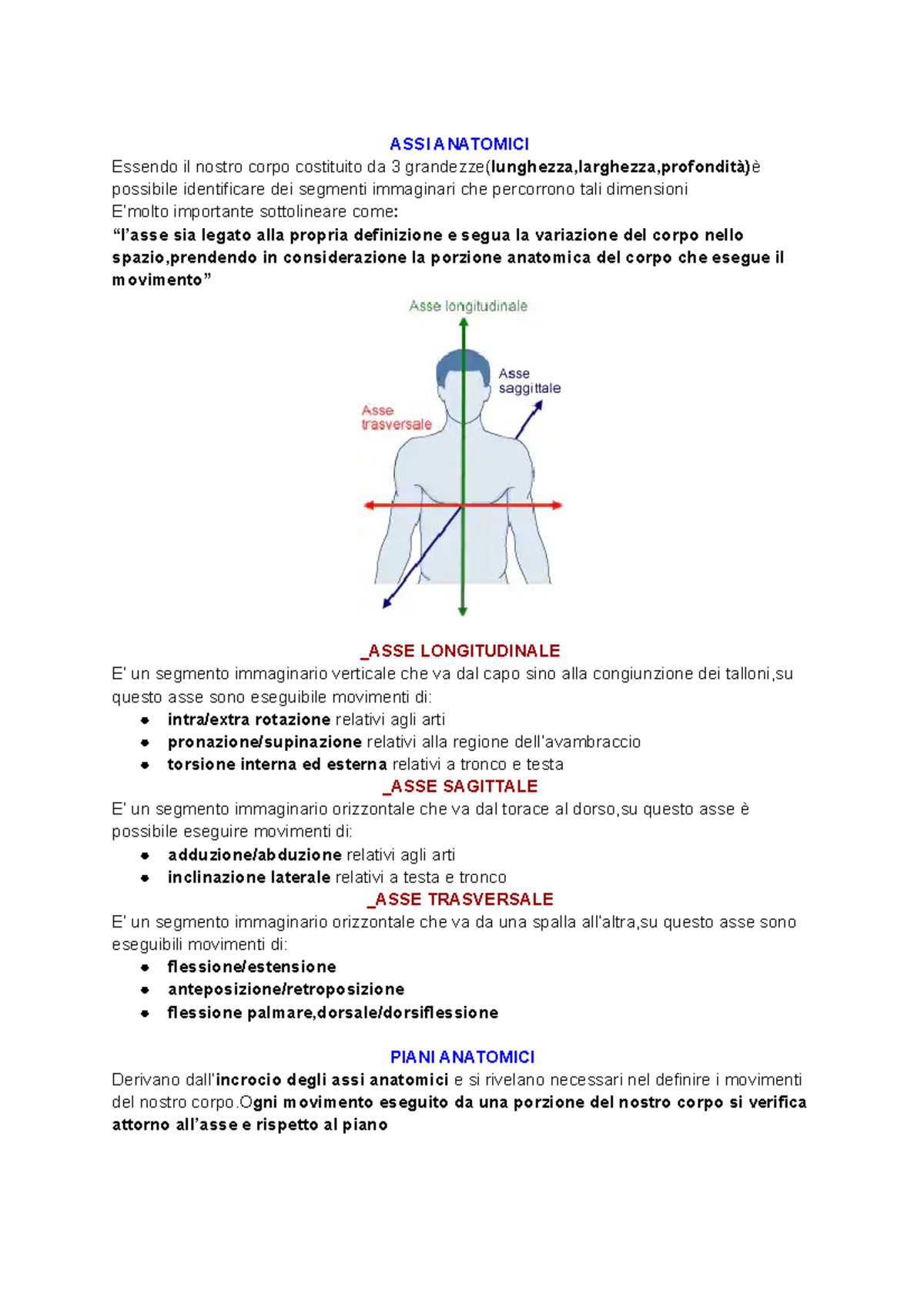 Lezione 2 ASSI, Piani E Nomenclature Anatomiche - ASSI ANATOMICI ...