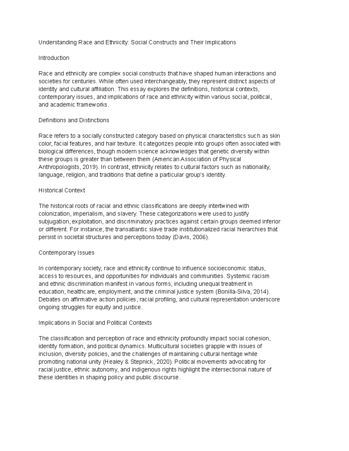 Sociology Essay - Understanding Race and Ethnicity: Social Constructs ...