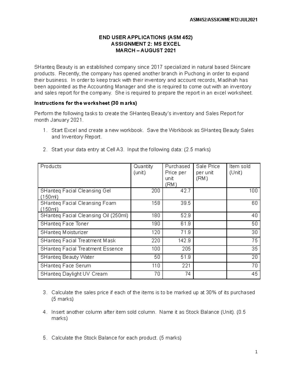 Question MAR2021 - Homework - ASM452/ASSIGNMENT2/JUL END USER ...