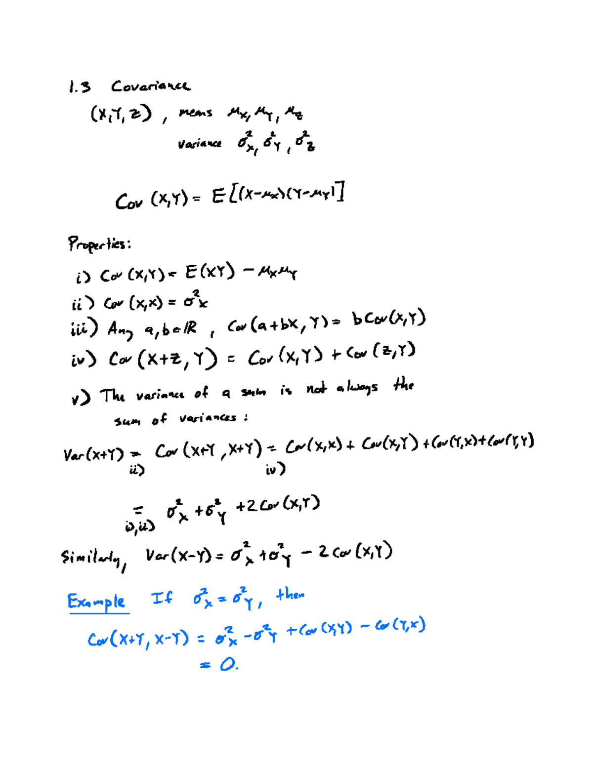 Pstat 126 Lecture 2 Notes 1 3 Covariance Xit Z Mears Mx My Nz