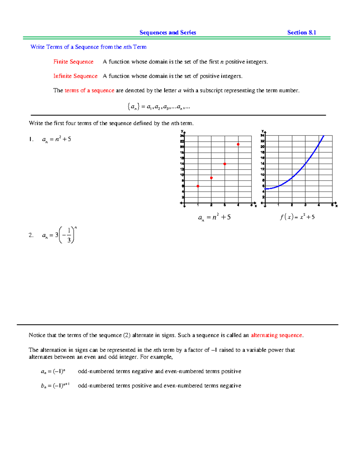 Blank Notes Chapter 8 - Sequences and Series Section 8. Write Terms of ...