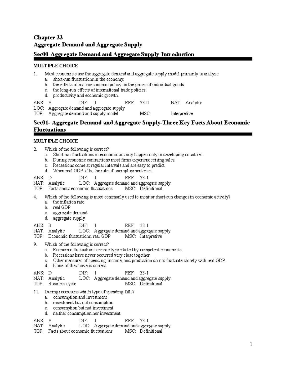 Chapter 5 (+answers) - Chapter 33 Aggregate Demand and Aggregate Supply ...