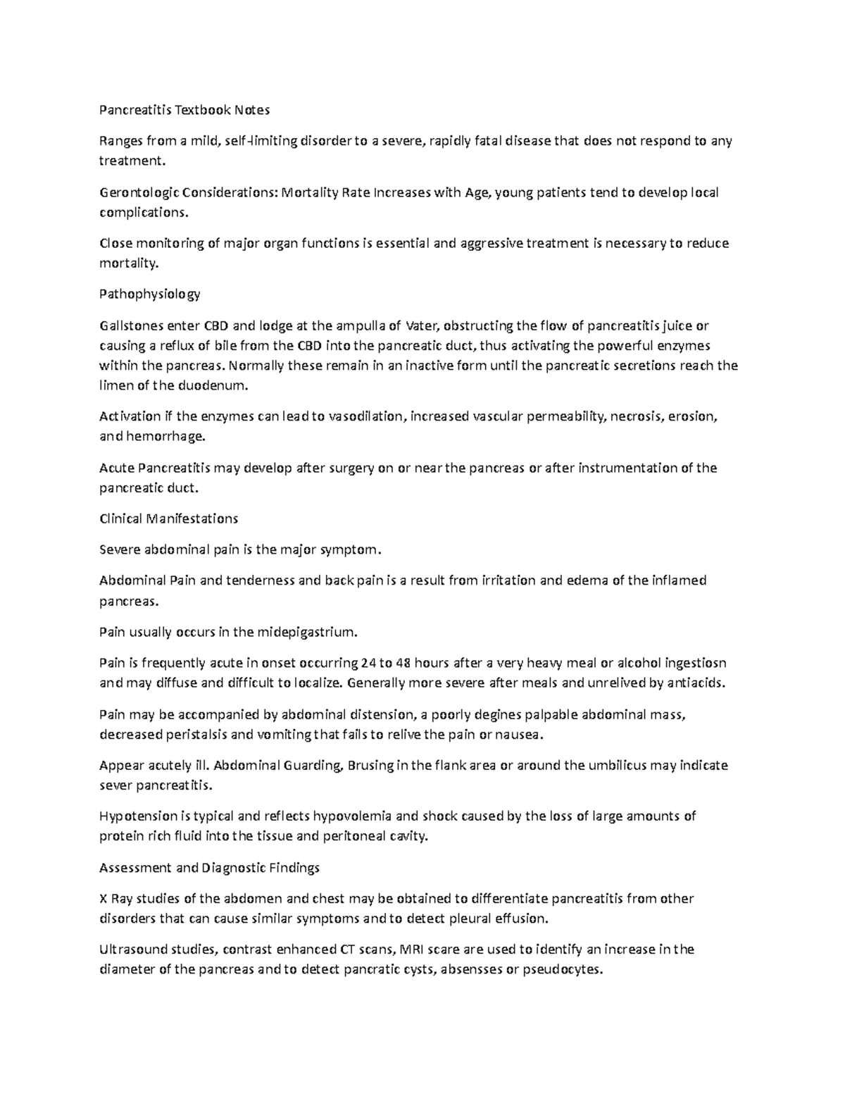 Pancreatitis Textbook Notes - Pancreatitis Textbook Notes Ranges from a ...