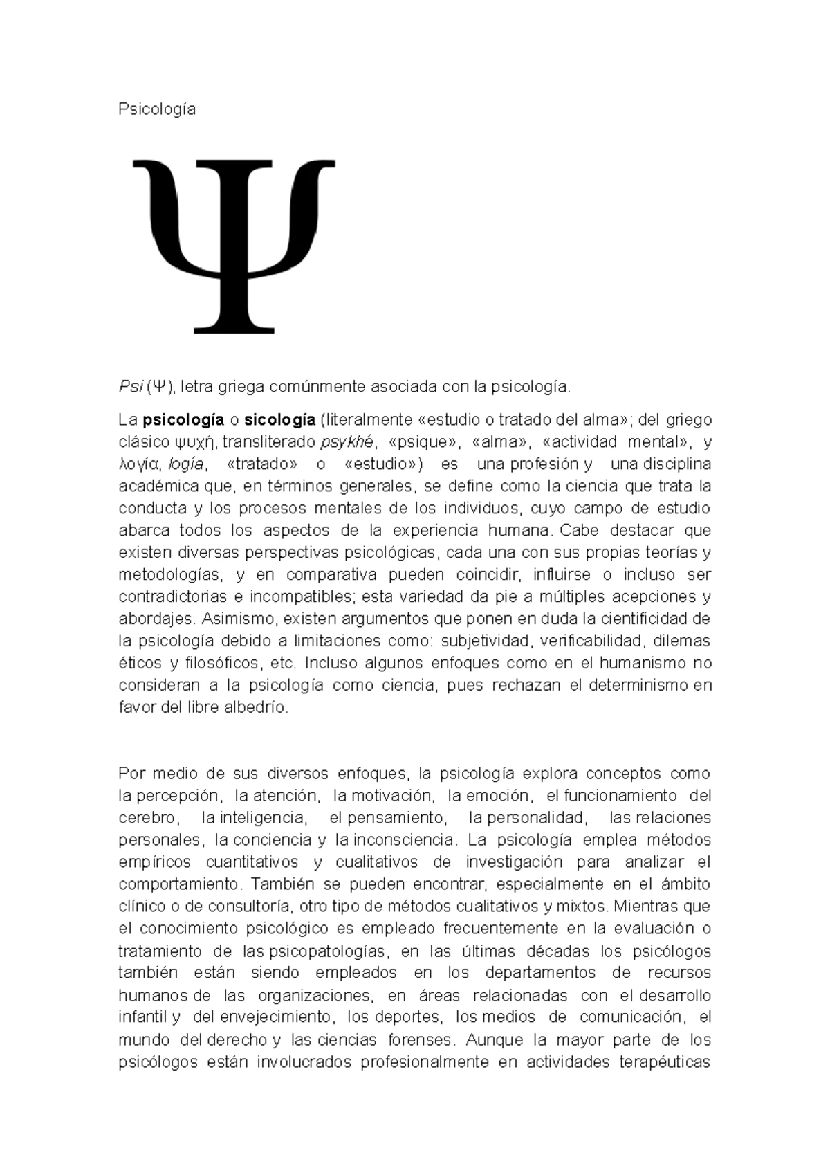 Clasificación de la psicologia general, todas los campos de estudio ...