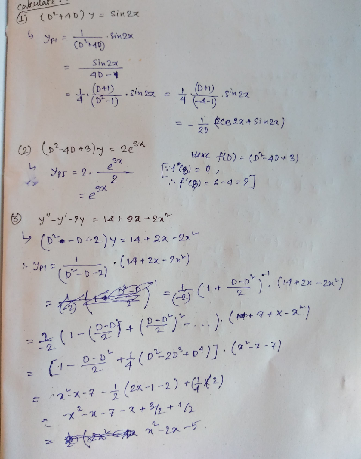 Ordinary Differential Equations - Cotlak 1) (D+4D) y= Sin 2x . San2x Se ...
