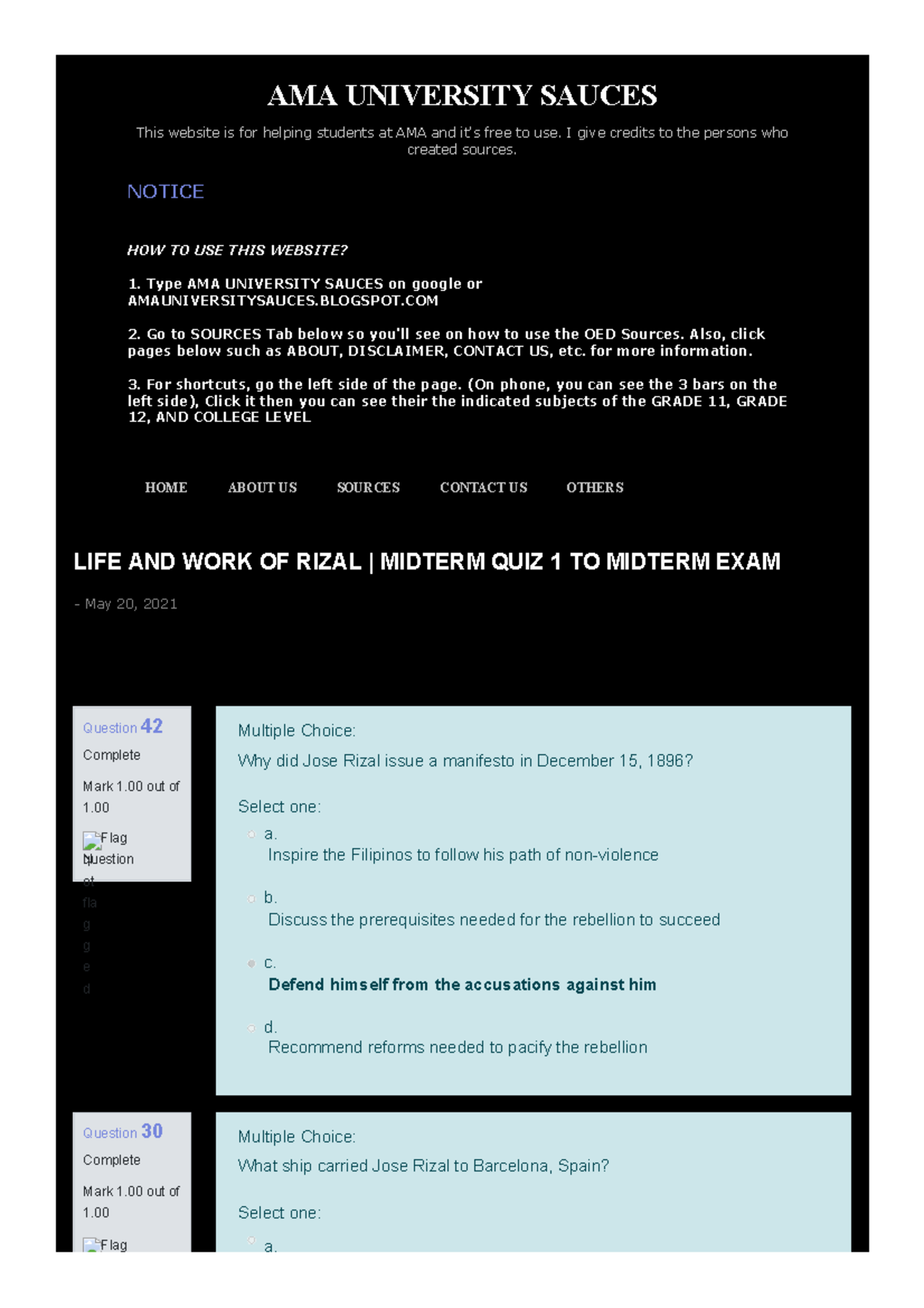 Life and works of jose rizal midterm - AMA UNIVERSITY SAUCES NOTICE HOW ...