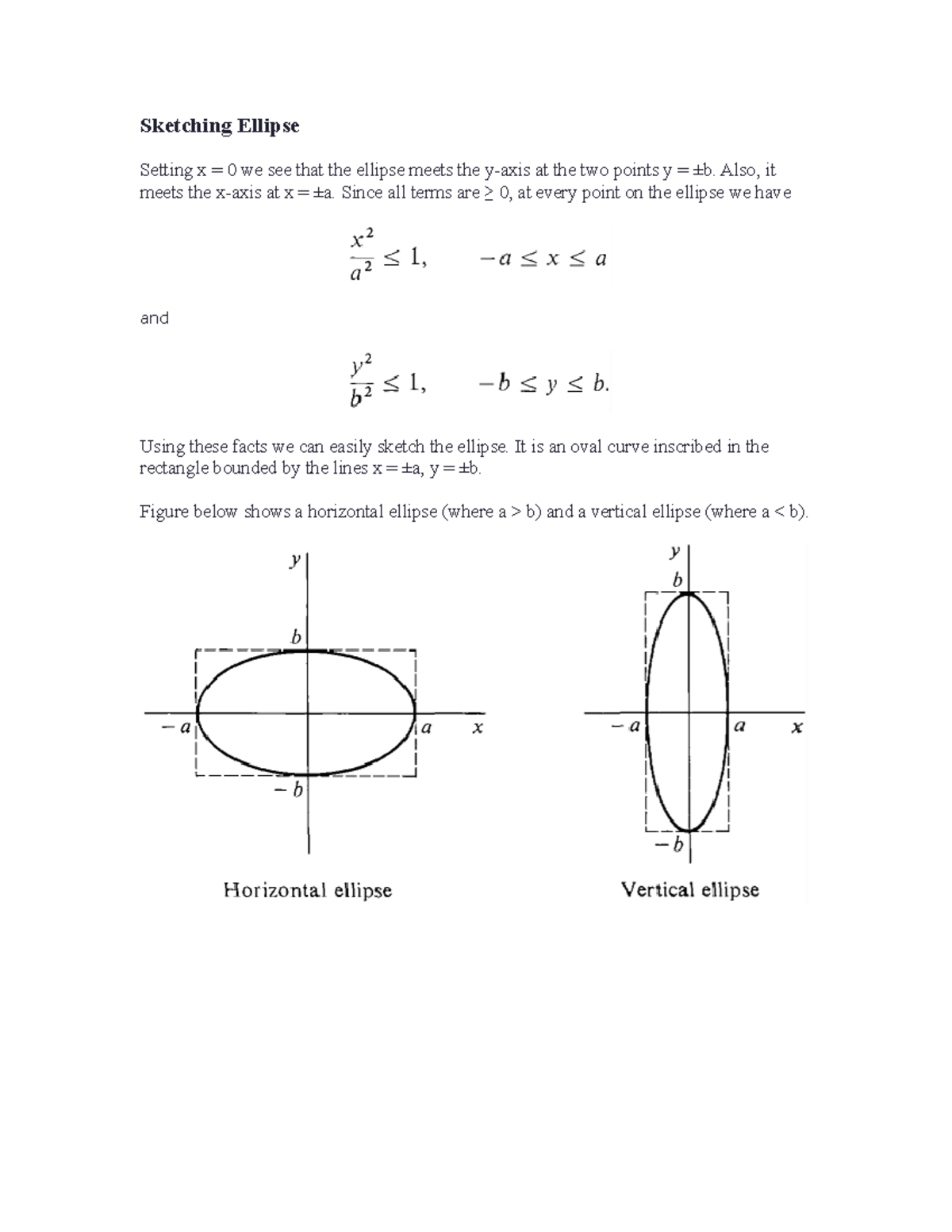 Sketching Ellipses for mth301 - Sketching Ellipse Setting x = 0 we see ...
