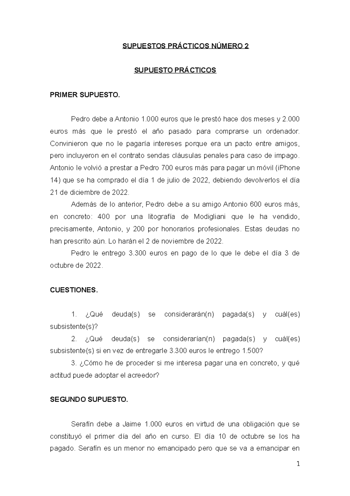Supuestos Prácticos Número 2 - SUPUESTOS PRÁCTICOS NÚMERO 2 SUPUESTO ...