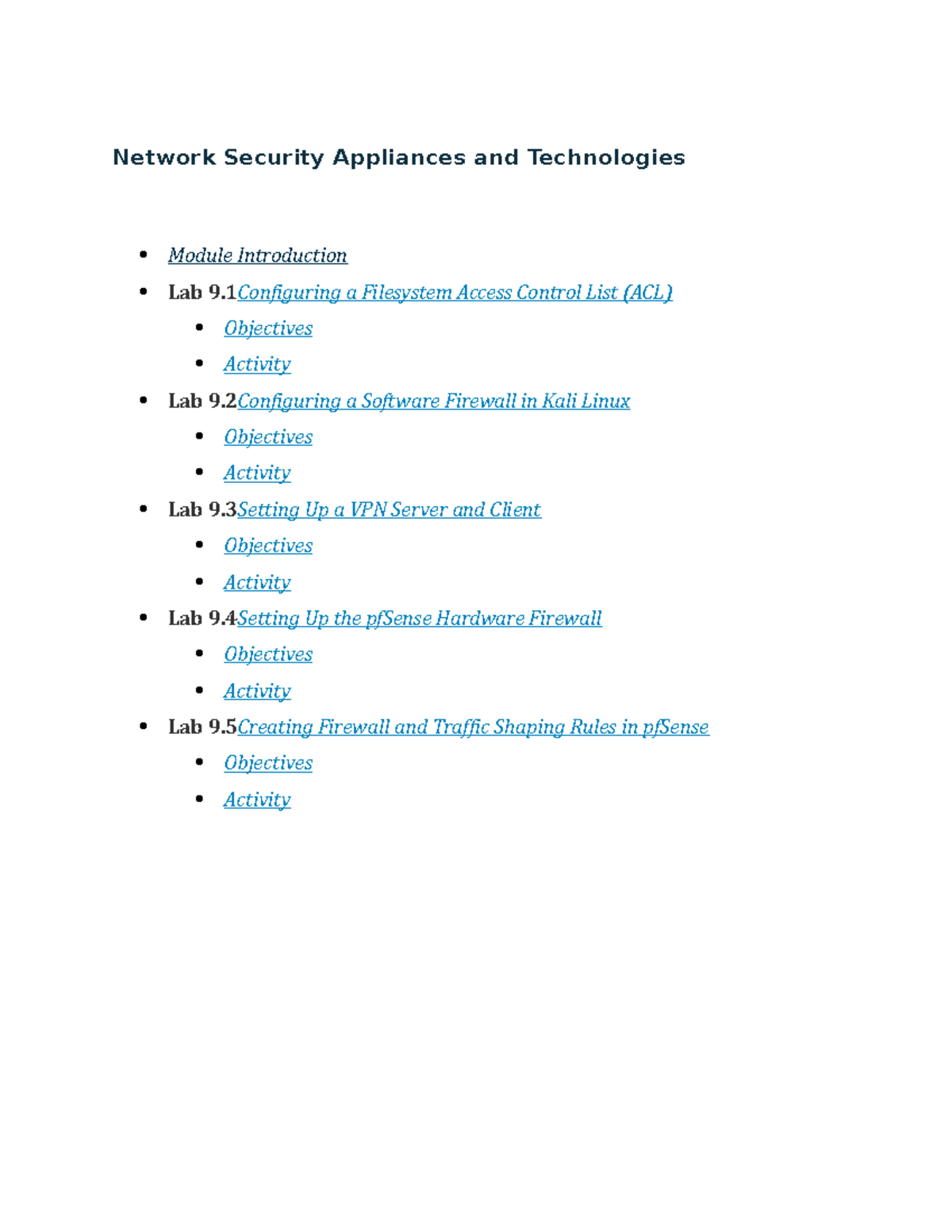 Lab 9 - Lab mindtap - Network Security Appliances and Technologies ...