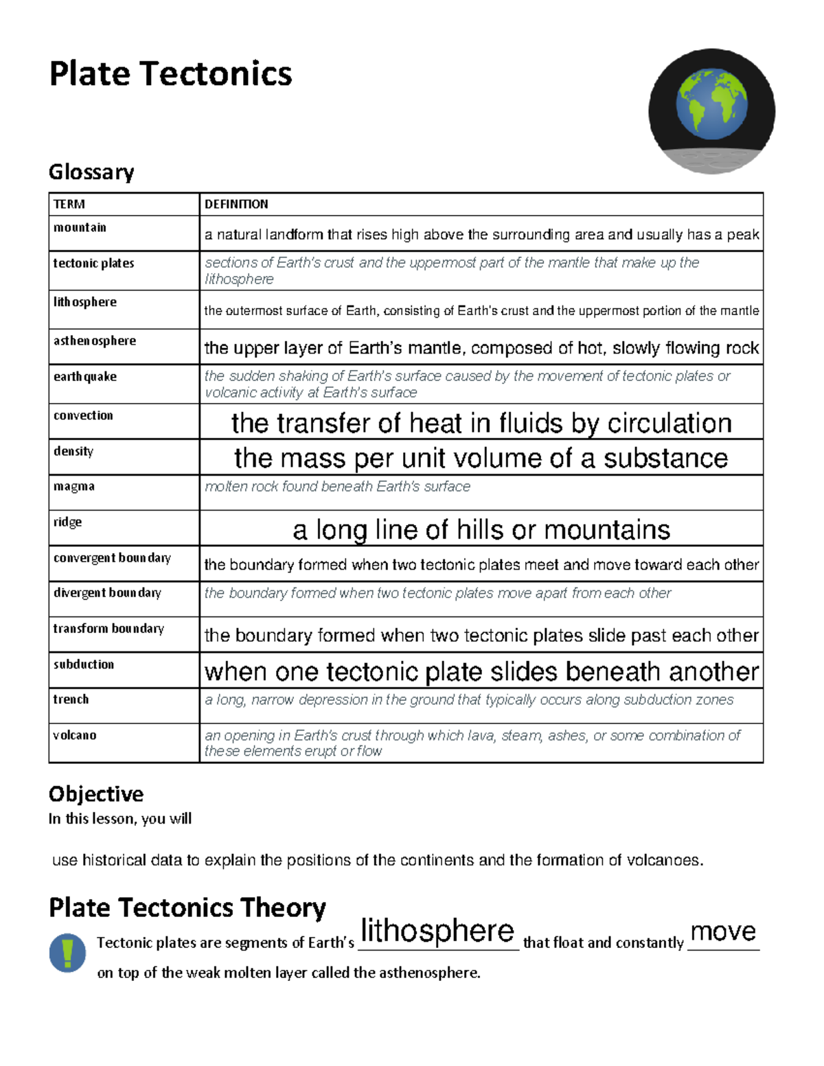 Kami Export - Guided Notes - Plate Tectonics - Plate Tectonics Glossary ...