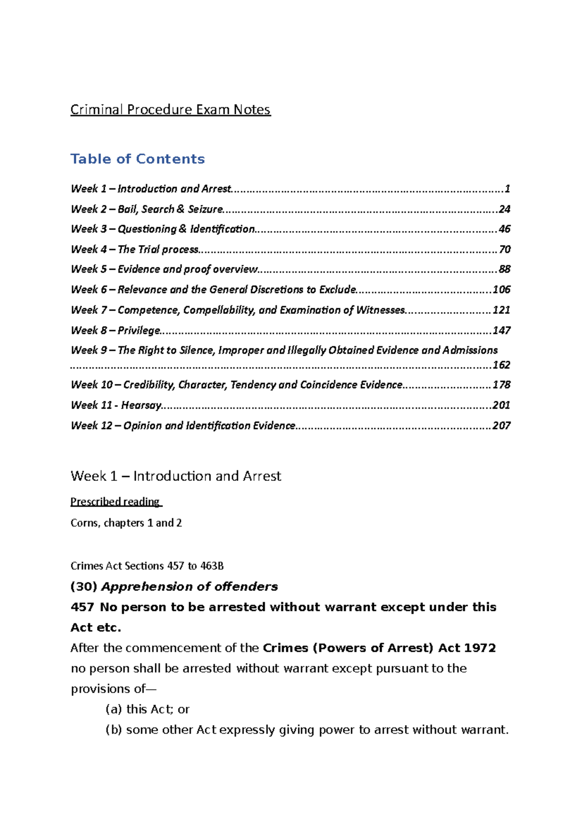 Crim Procedure Exam Notes - Criminal Procedure Exam Notes Table of ...