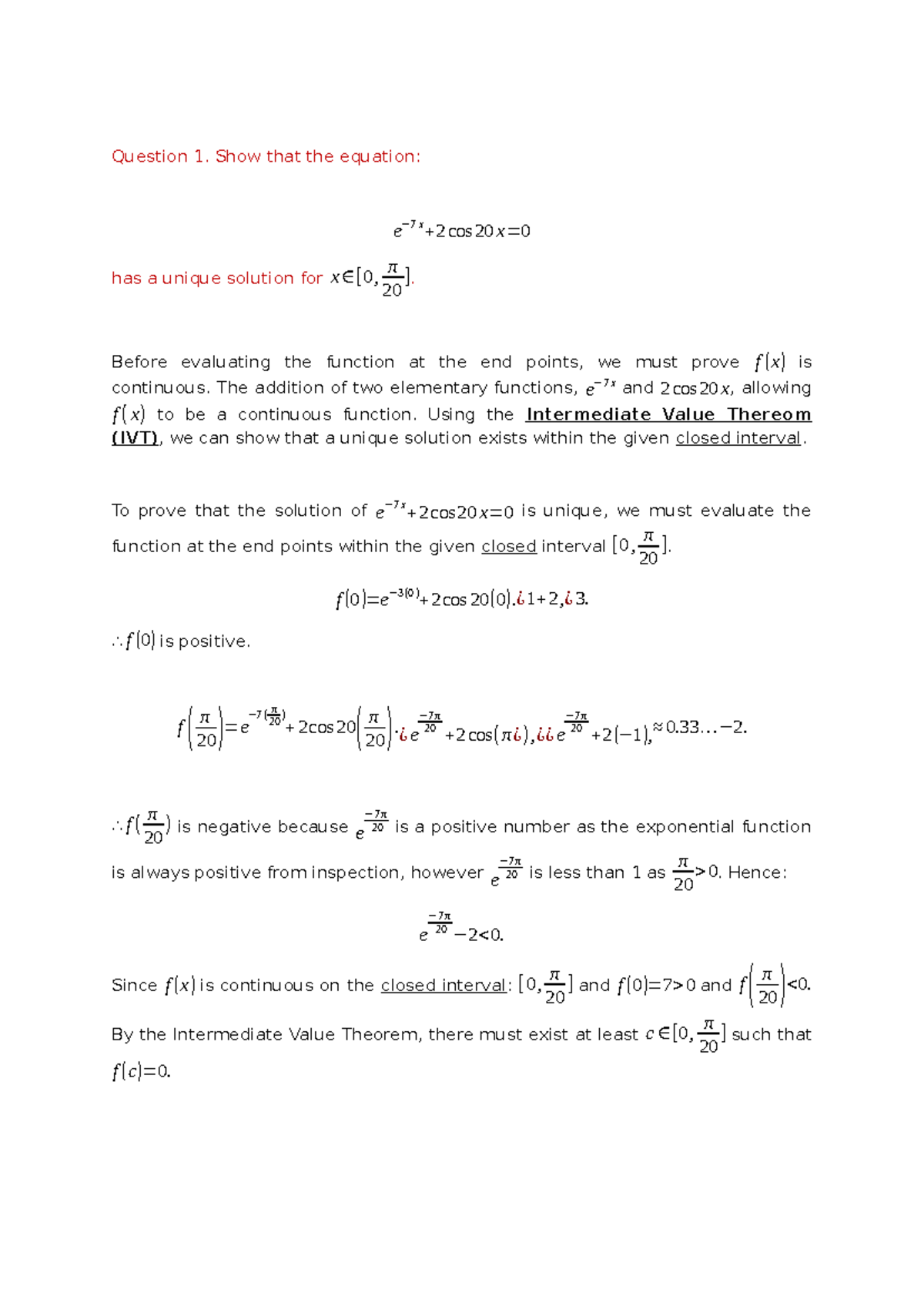 DPST1013 Assignment - Question 1. Show that the equation: e − 7 x 2 cos ...