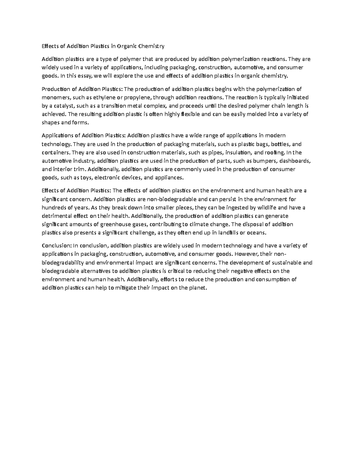 Effects of Addition Plastics in Organic Chemistry - They are widely ...