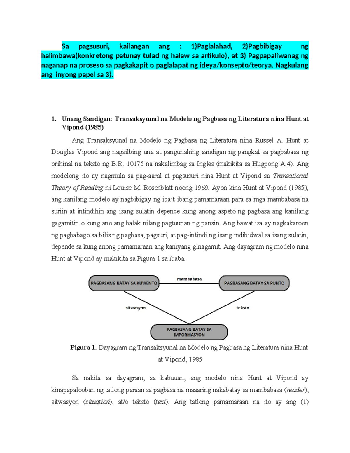 Pagsusuri-Teoretikal-na-Modelo-sa-Pagbasa - Sa pagsusuri, kailangan ang ...