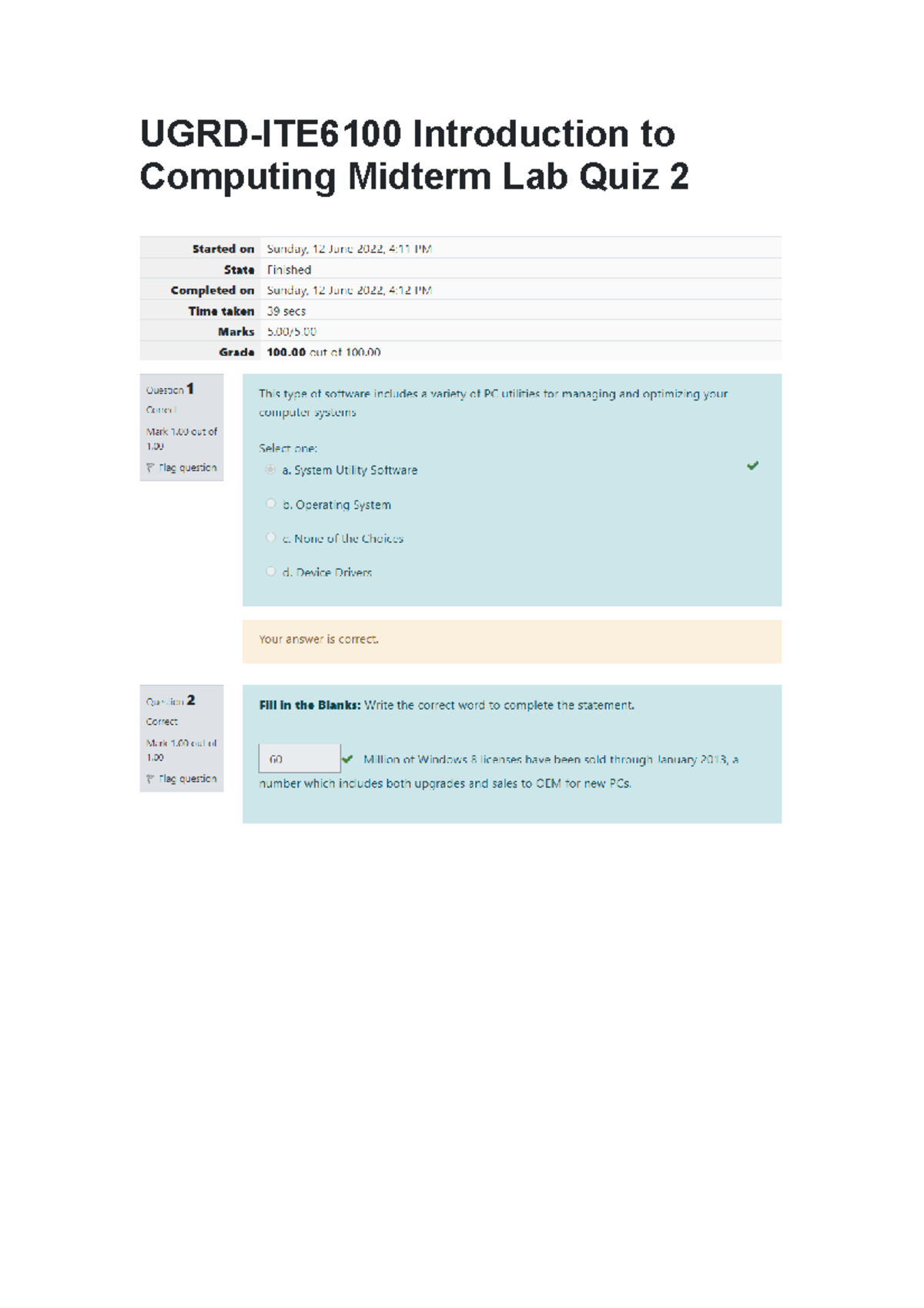 UGRD-ITE6100 Introduction to Computing Midterm Lab Quiz 2 - Studocu