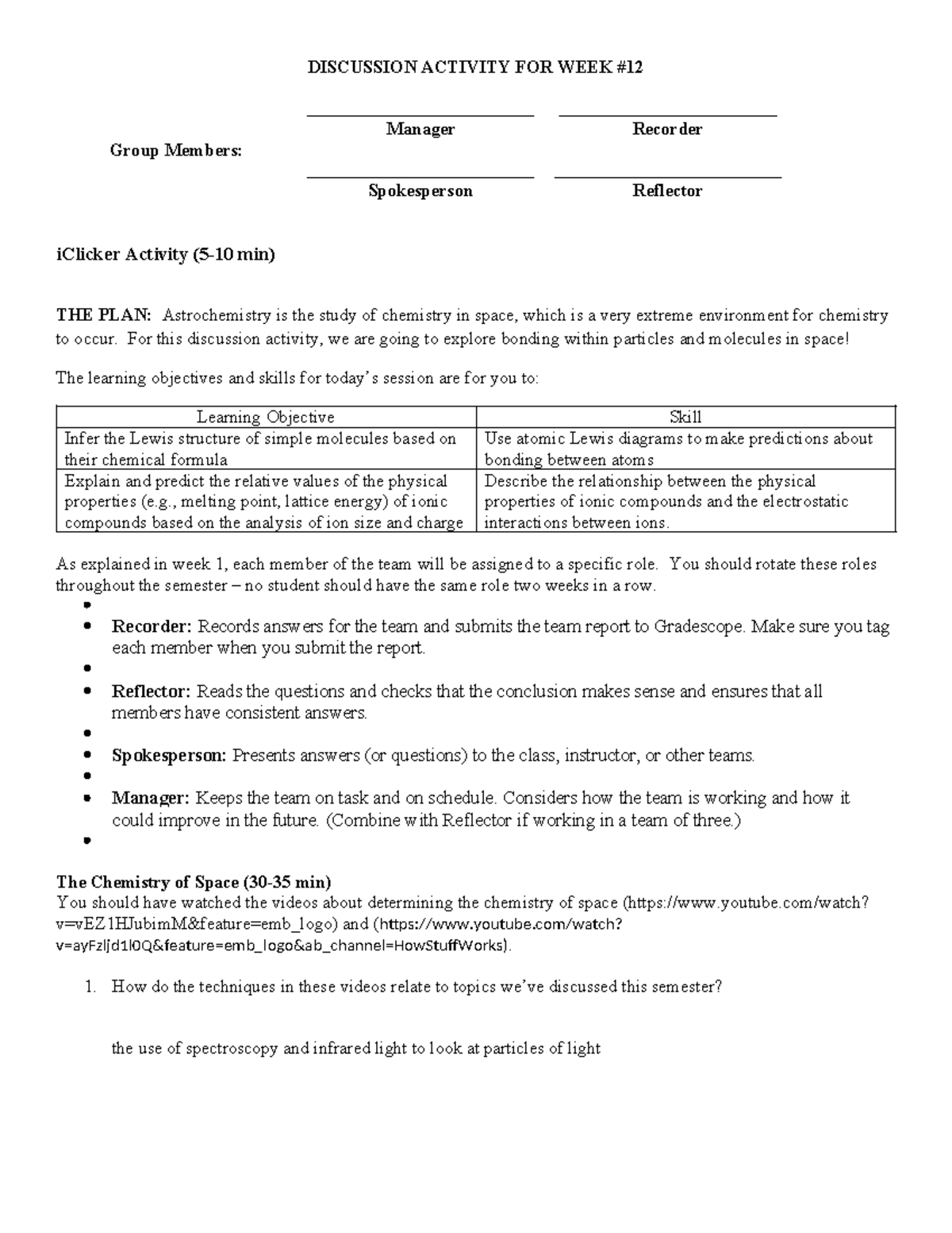 Discussion Worksheet Week 12 - DISCUSSION ACTIVITY FOR WEEK Group ...