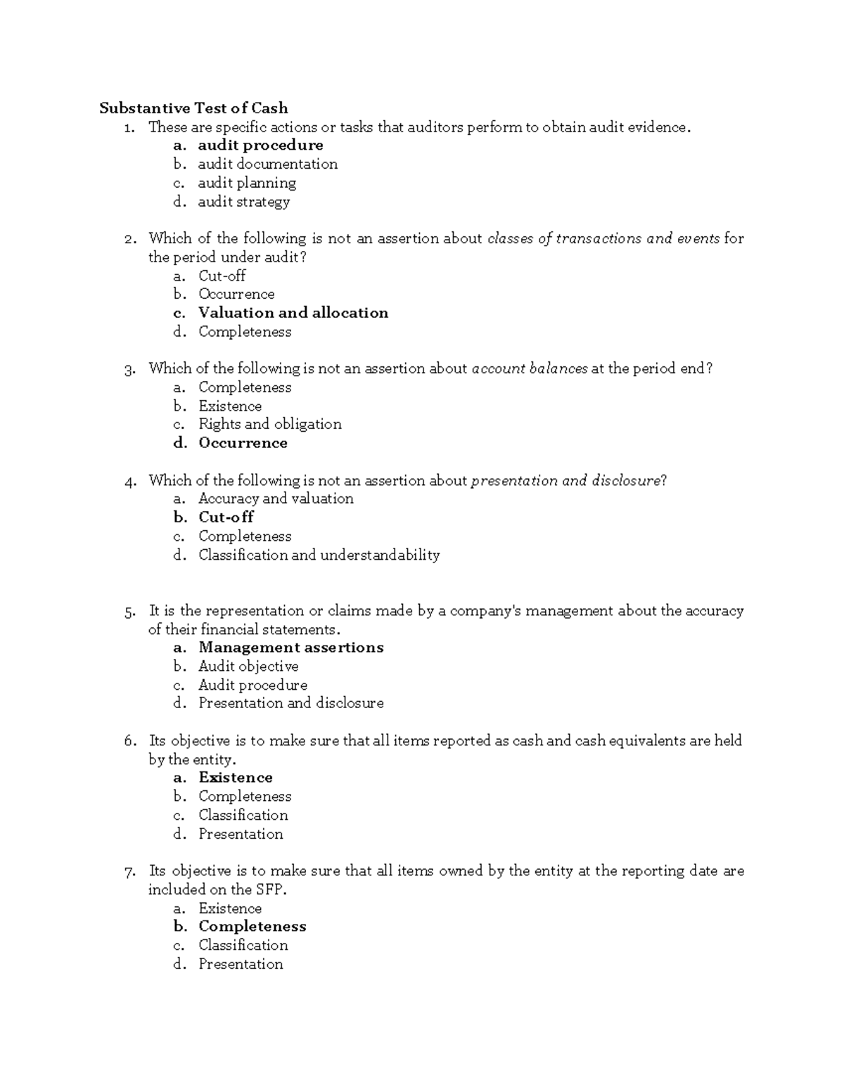 Substantive Test of Cash - These are specific actions or tasks that ...